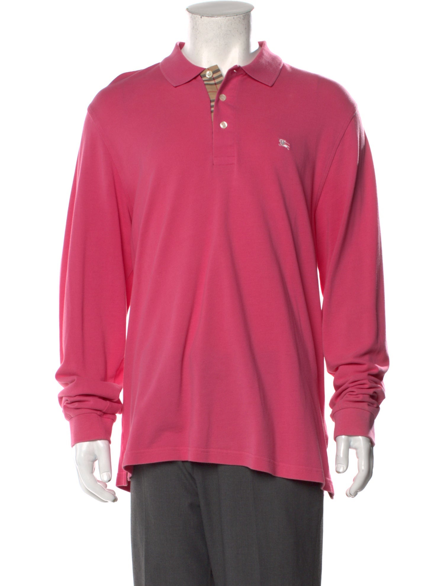Burberry London V-Neck Long Sleeve Polo Shirt - Pink Polos, Clothing ...