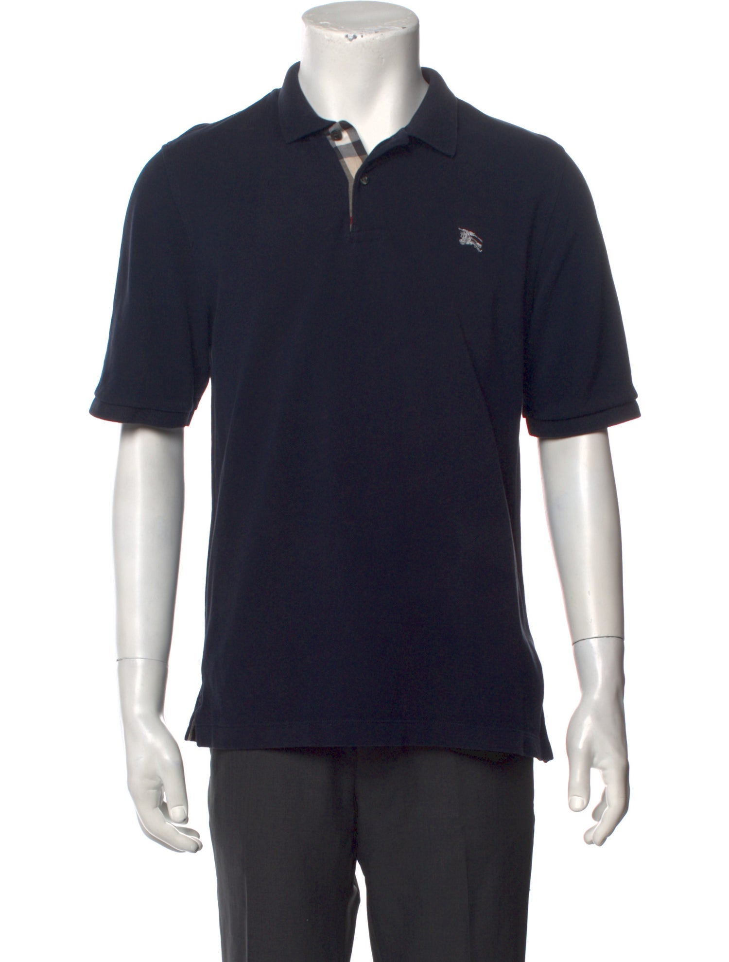Burberry London Nova Check Pattern Crew Neck Polo Shirt - Blue Polos ...