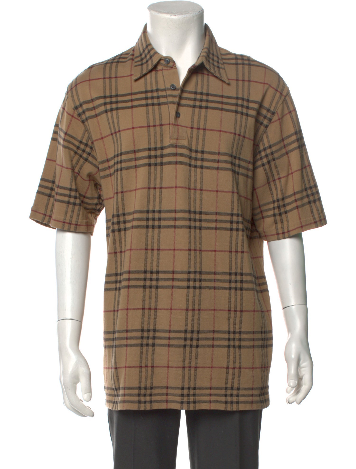 Burberry London Plaid Print Collar Polo Shirt - Neutrals Polos ...