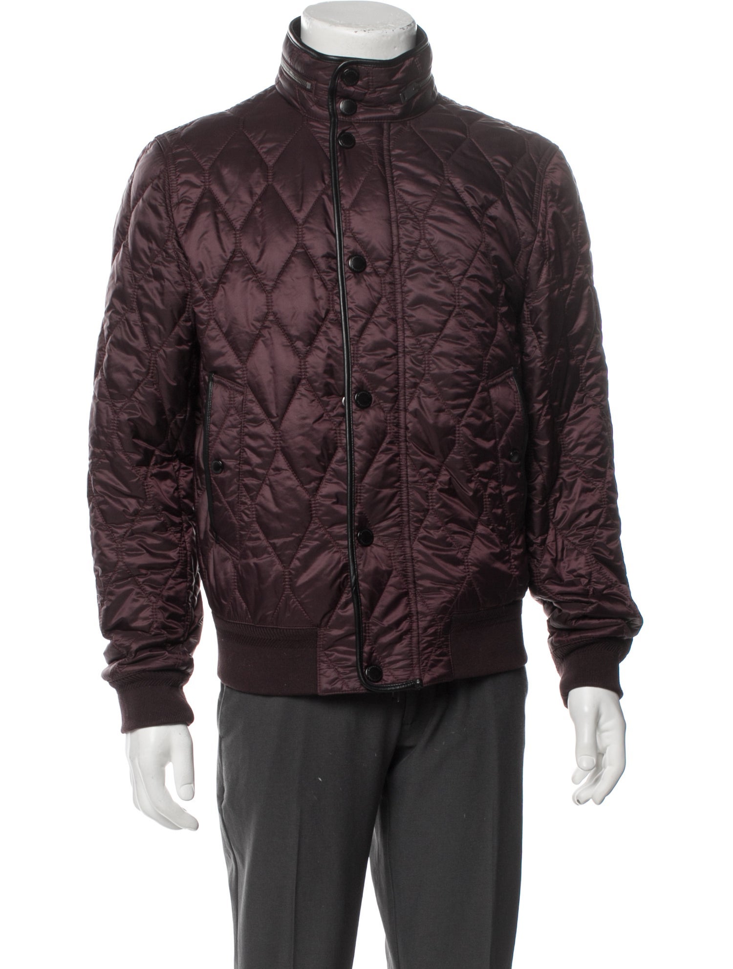 Burberry Nova Check Pattern Puffer Coat - Burgundy Outerwear, Clothing ...