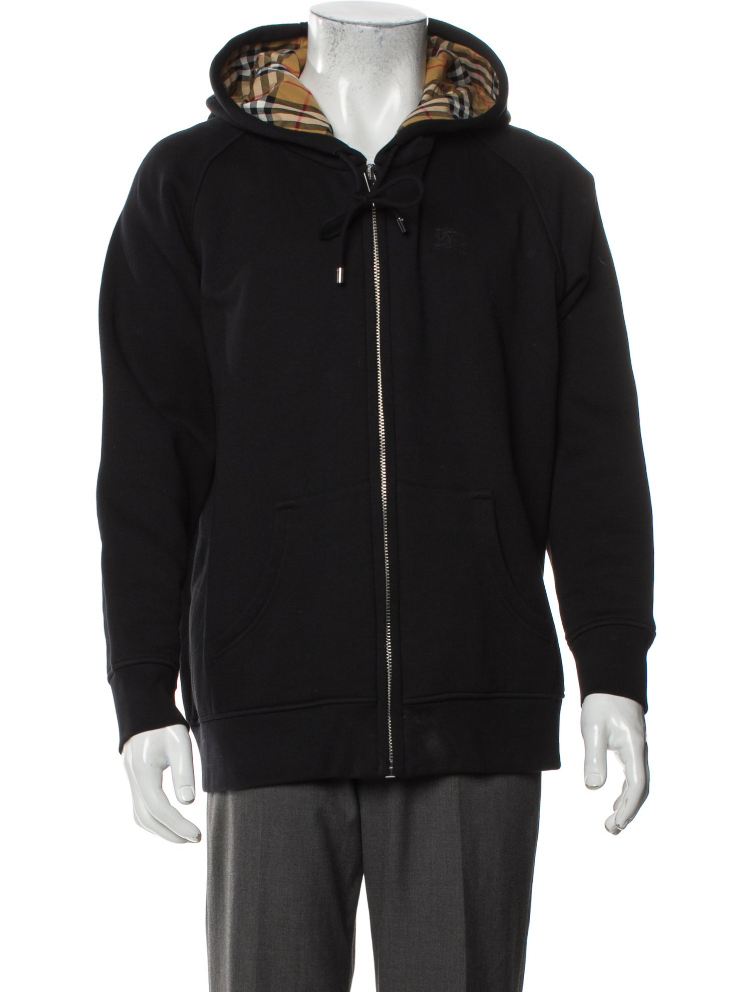Burberry Nova Check Pattern V-Neck Hoodie - Black Sweatshirts & Hoodies ...