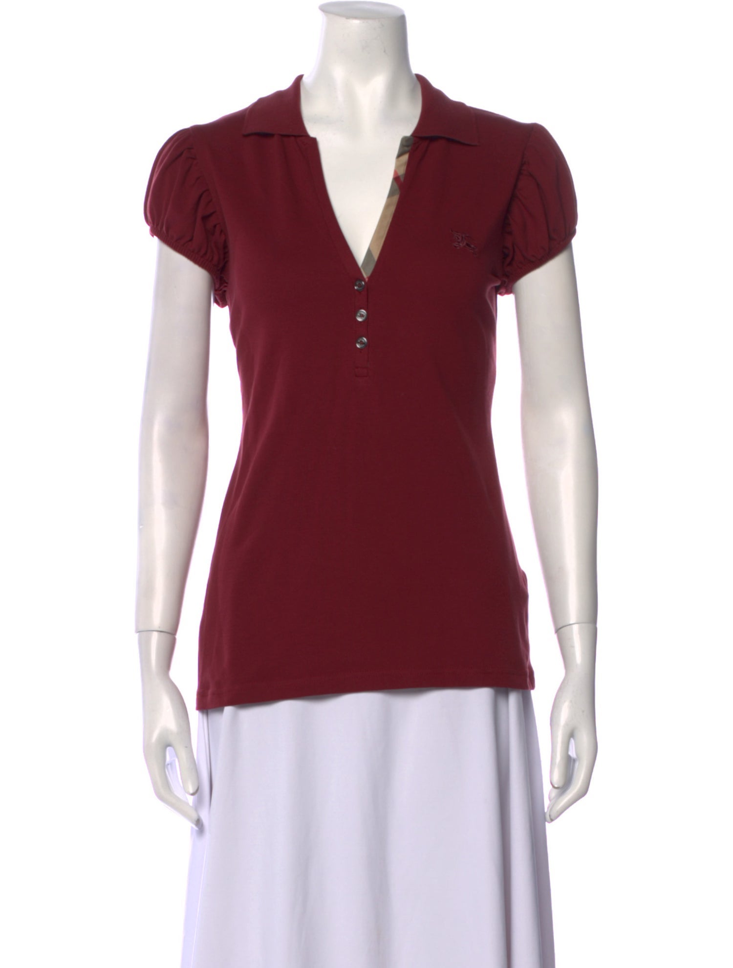 Burberry London V-Neck Short Sleeve Polo - Burgundy Tops, Clothing ...