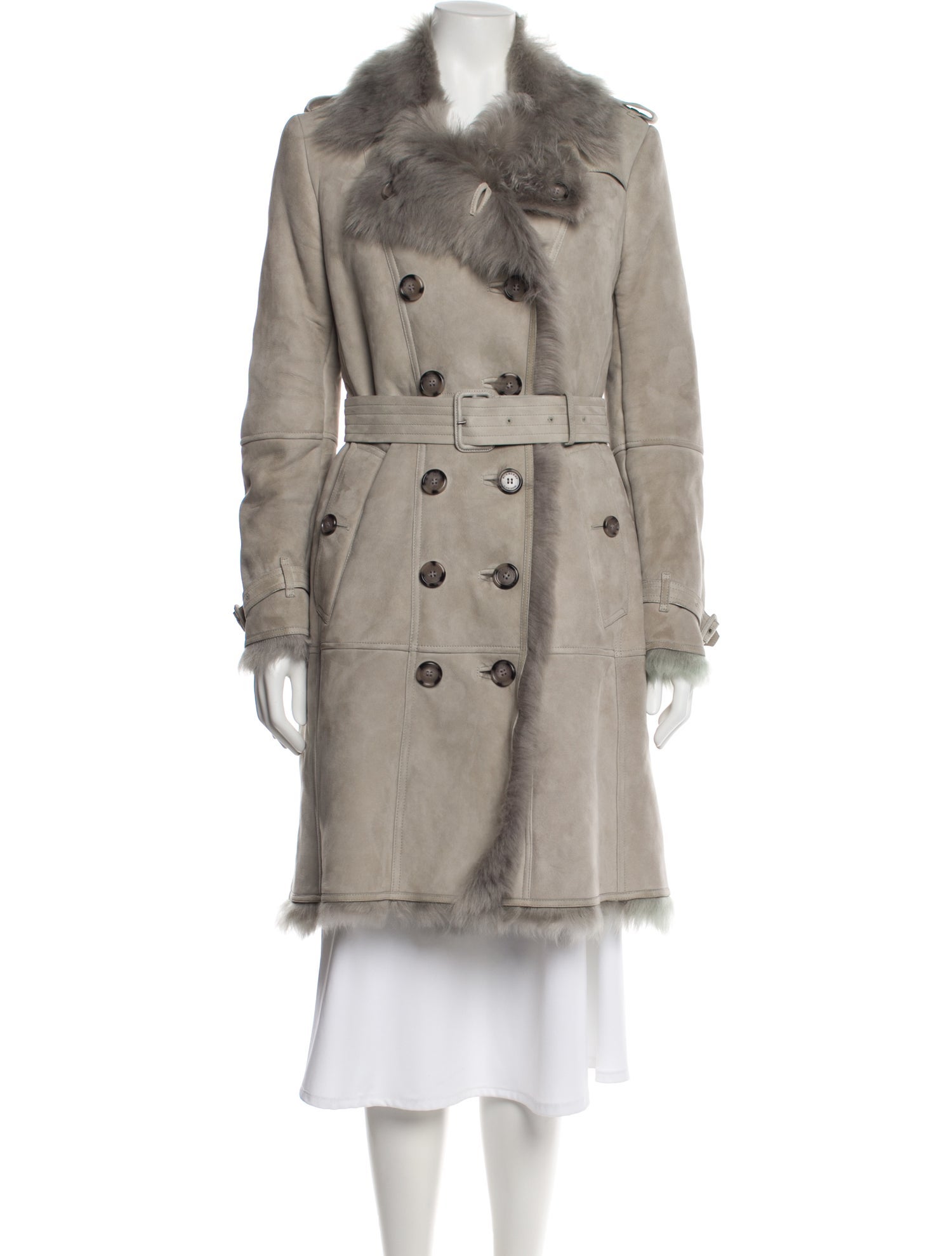 Burberry London Shearling Faux Fur Coat - Grey Coats, Clothing ...