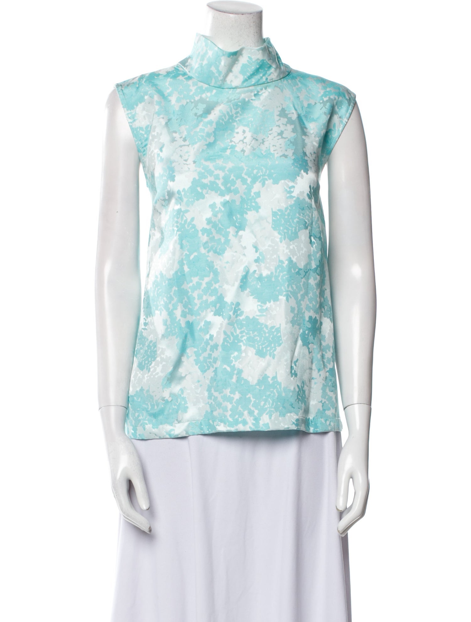 Buru Floral Print Mock Neck Top - Blue Tops, Clothing - WBUUR21372 ...