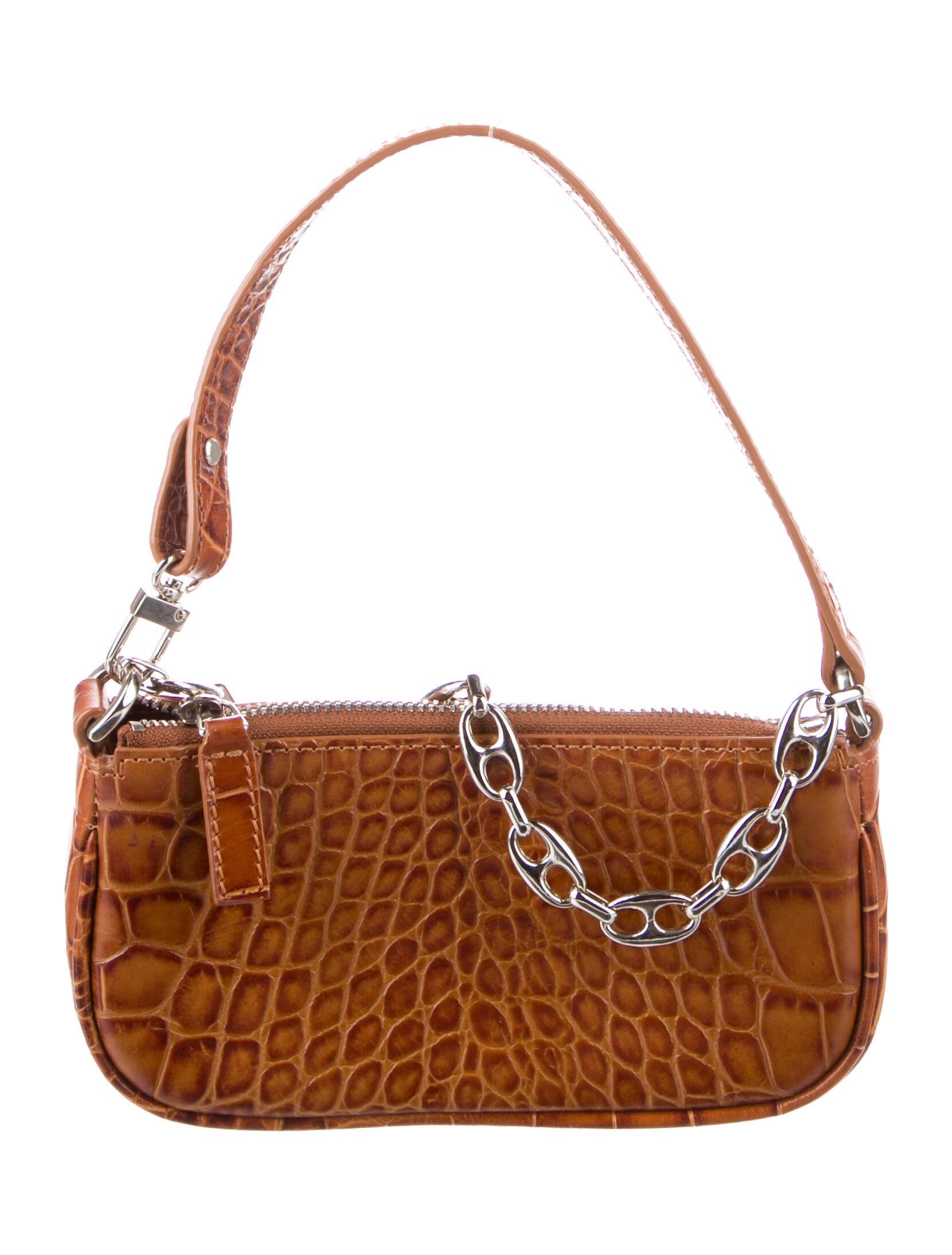 By Far Embossed Leather Chain-Link Handle Bag - Brown Handle Bags ...