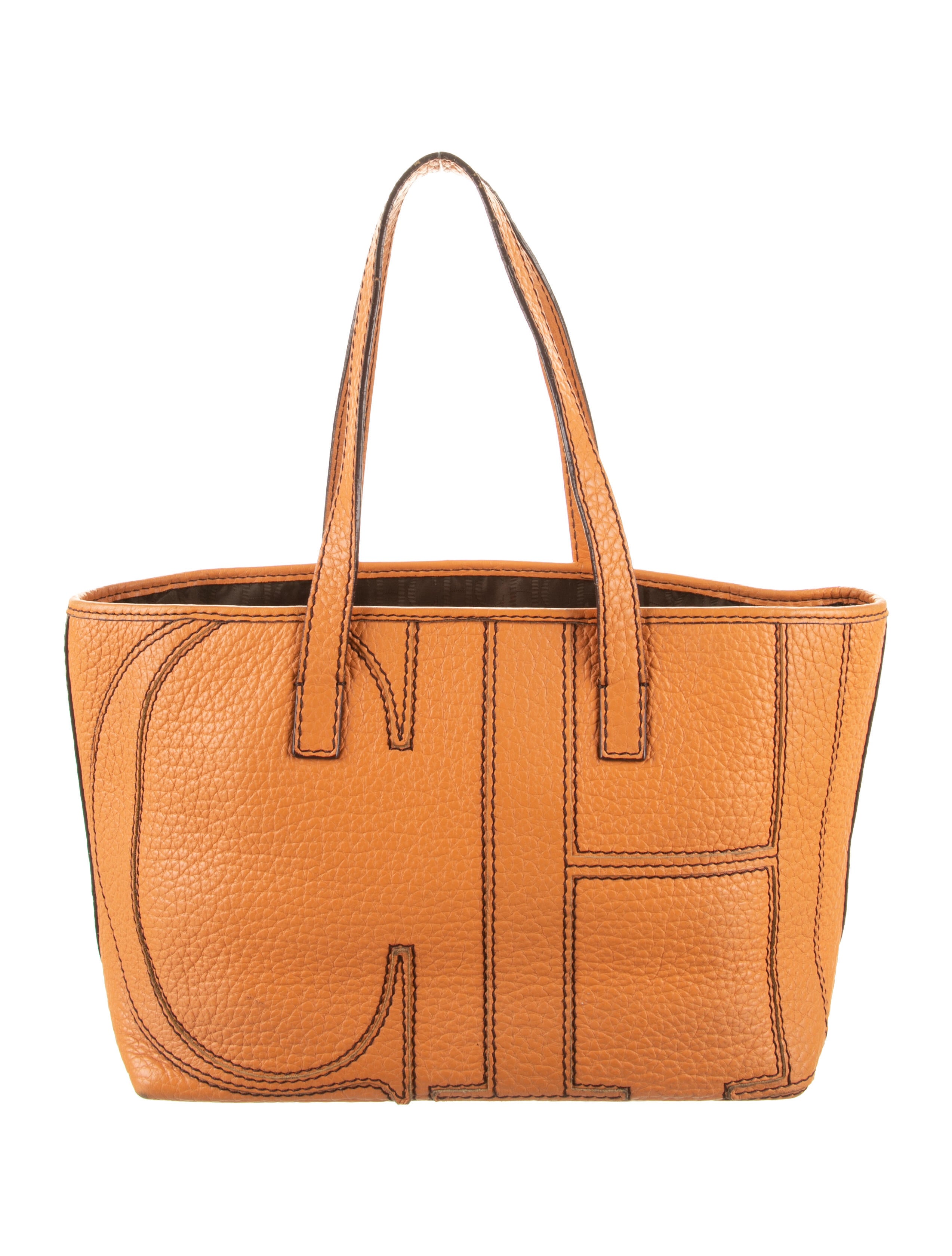 CH Carolina Herrera Textured Leather Tote - Orange Totes, Handbags ...