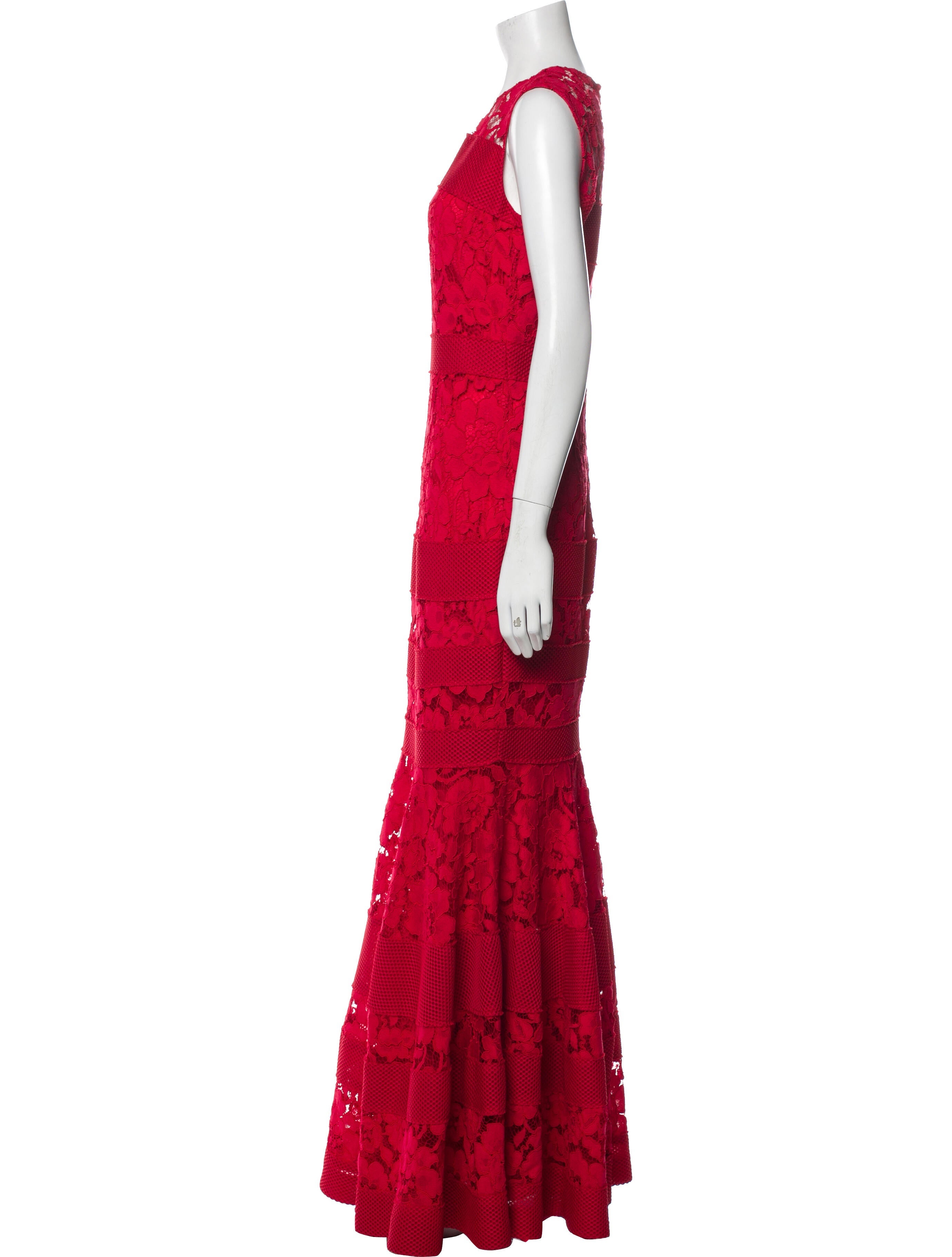 CH Carolina Herrera Lace Pattern Long Dress - Red Dresses, Clothing ...