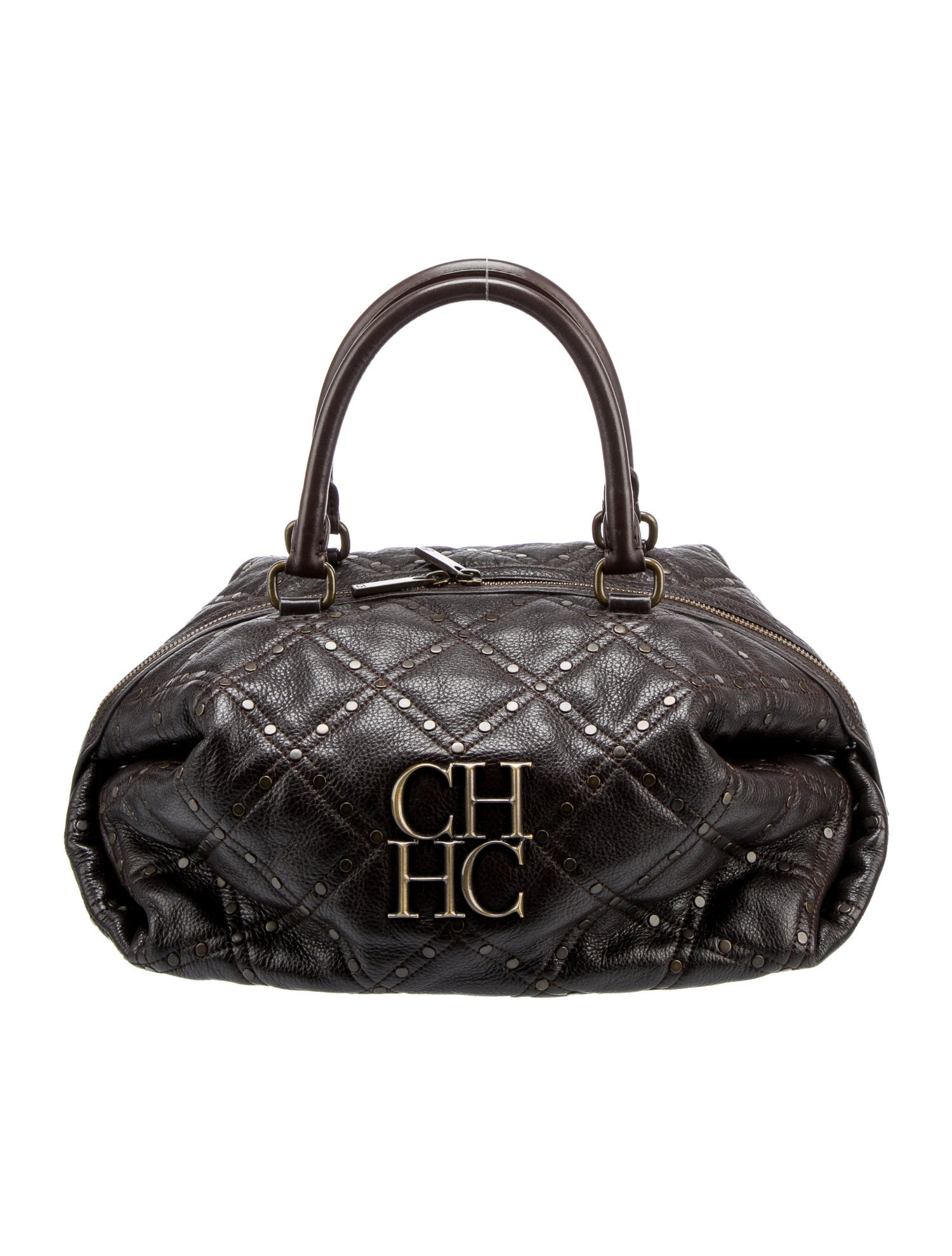 CH Carolina Herrera Leather Studded Handle Bag - Brown Handle Bags ...