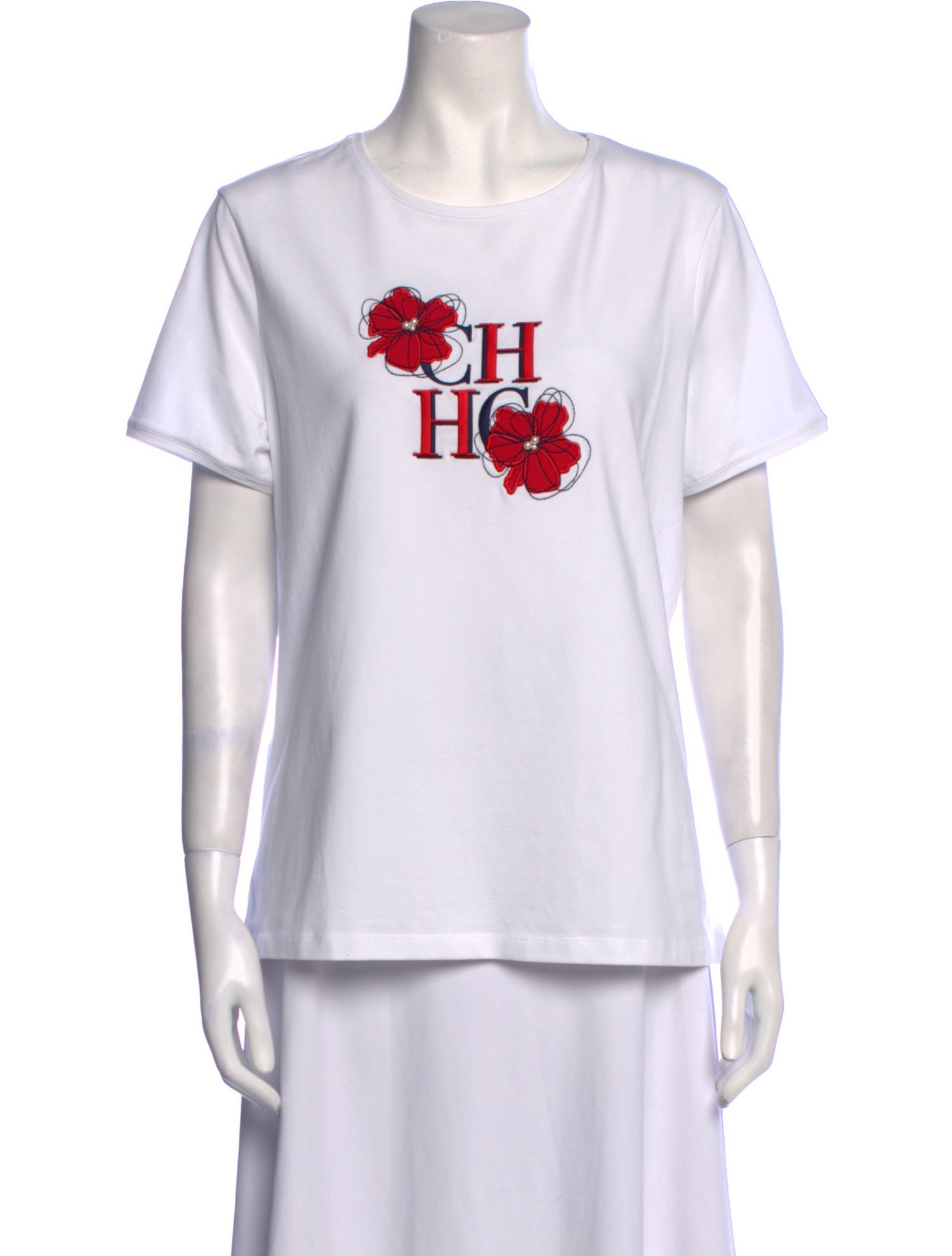 CH Carolina Herrera Graphic Print Crew Neck T-Shirt - White Tops ...