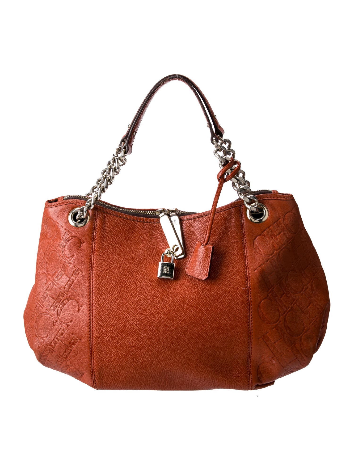 CH Carolina Herrera Leather Top Handle Bag - Orange Handle Bags ...