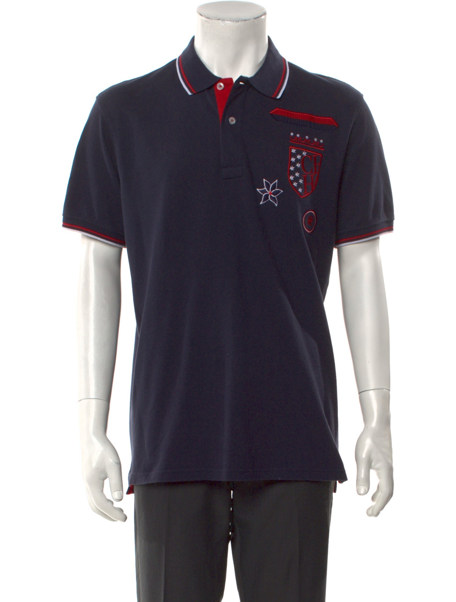 CH Carolina Herrera Striped Collar Polo Shirt - Blue Polos, Clothing ...