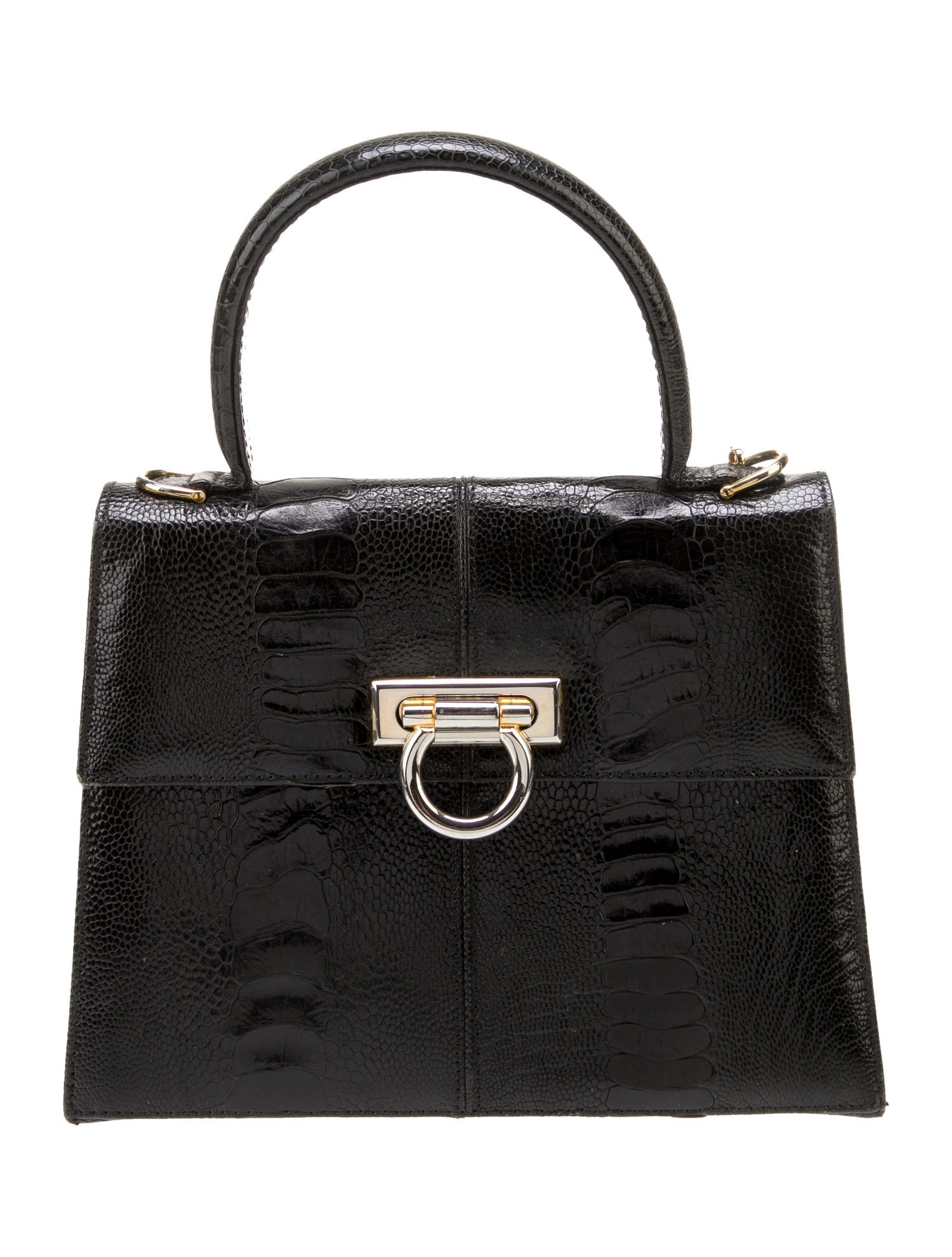 Cape Cobra Embossed Leather Handle Bag - Black Handle Bags, Handbags ...