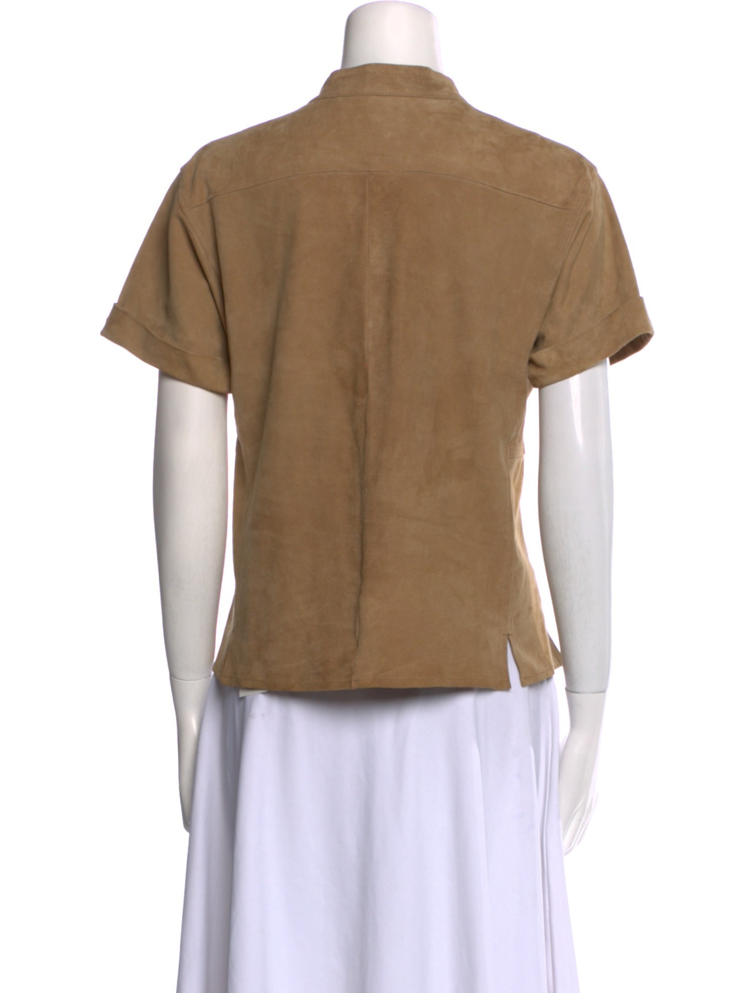 Closed Goat Leather Mock Neck Button-Up Top - Neutrals Tops, Clothing ...
