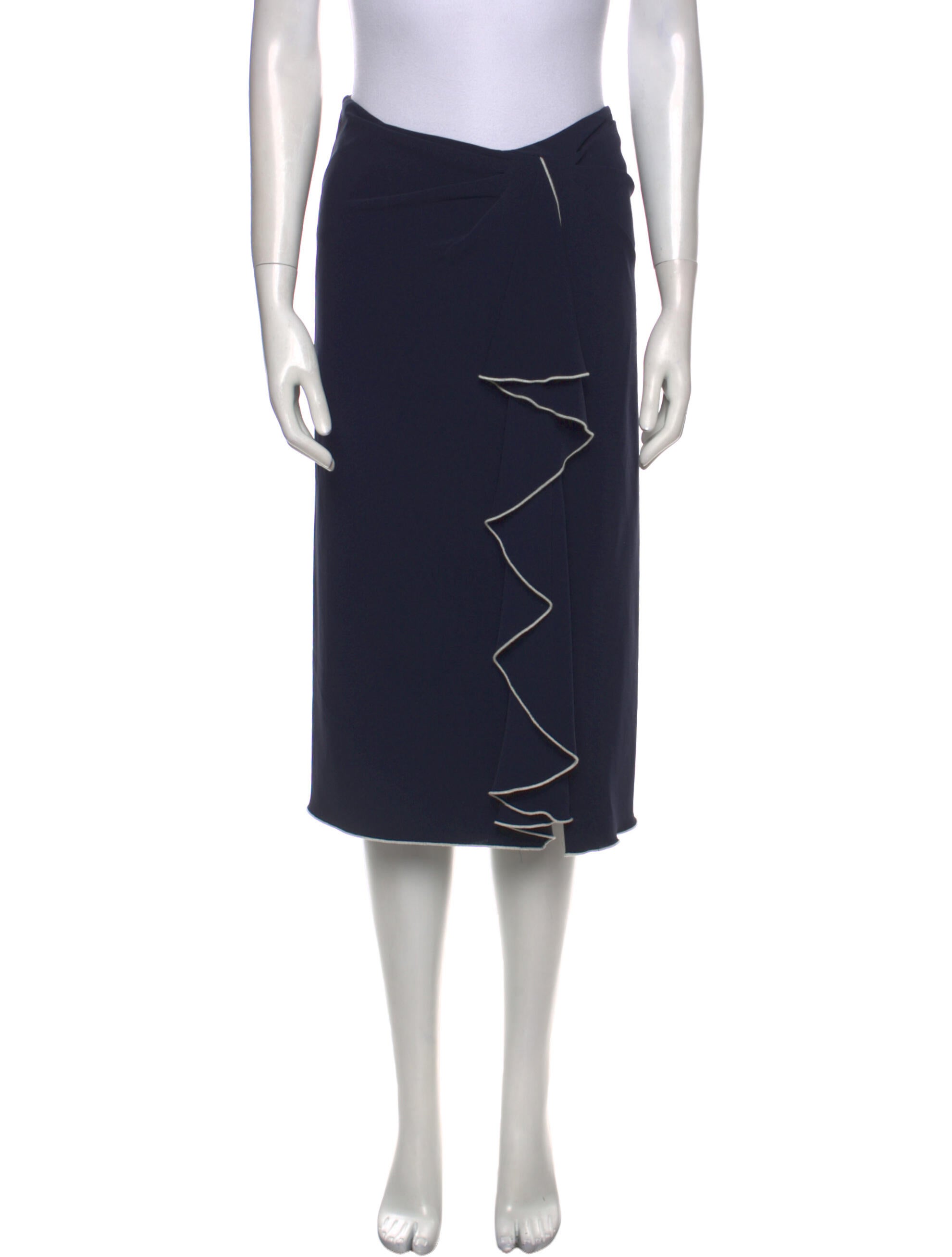 Cinq à Sept Ruffle Embellishment Midi Length Skirt - Blue Skirts ...