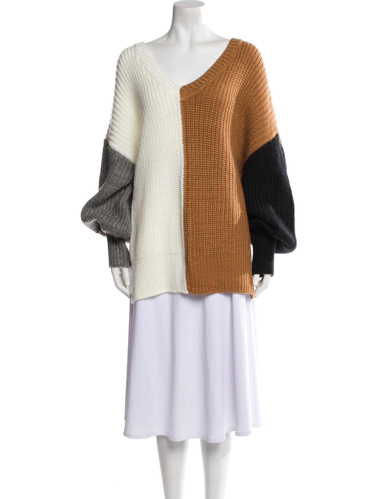 Cinq à Sept Colorblock Pattern Scoop Neck Sweater - Black Knitwear ...