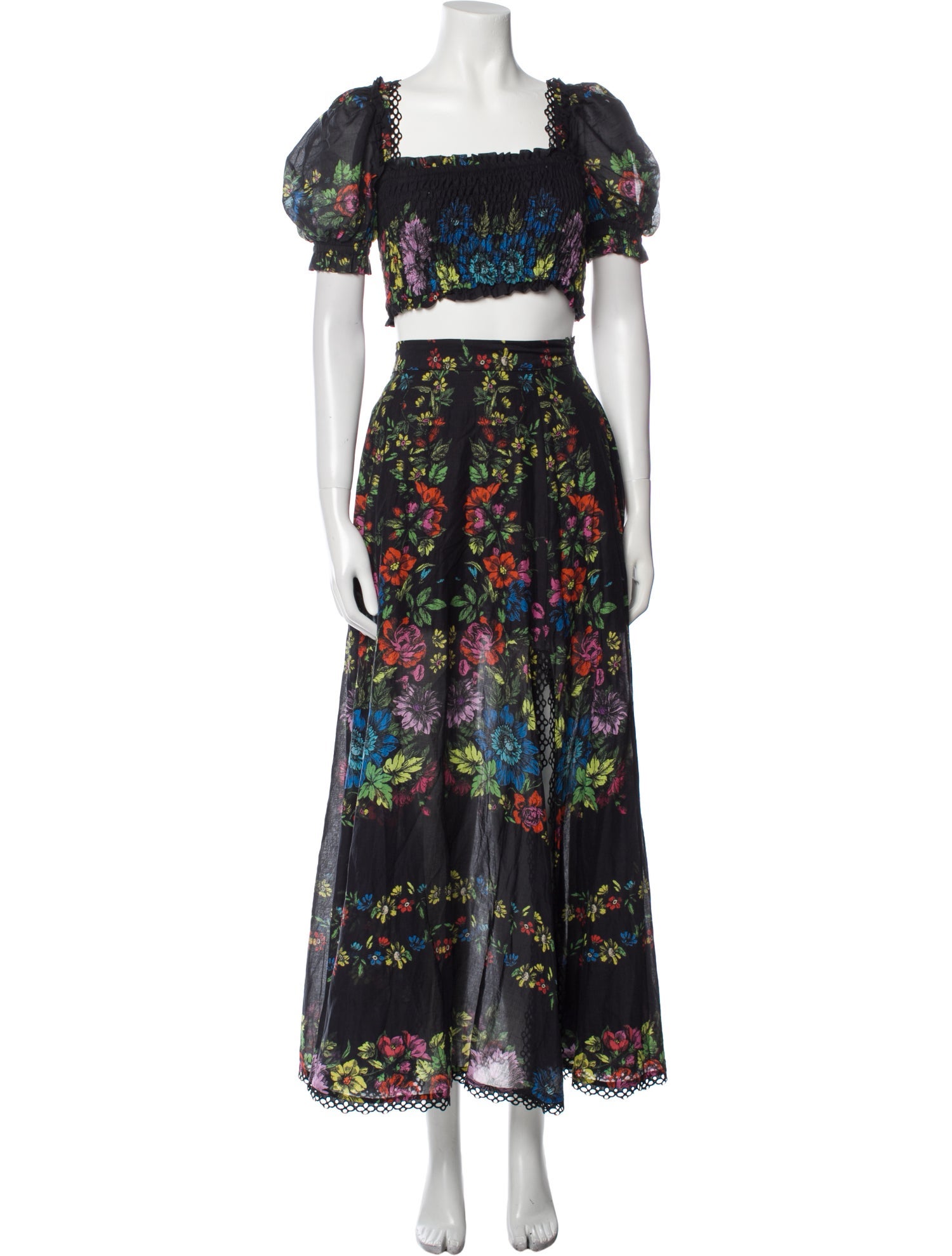 Charo Ruiz Floral Print Ruffle Embellishment Skirt Set - Black Suits ...