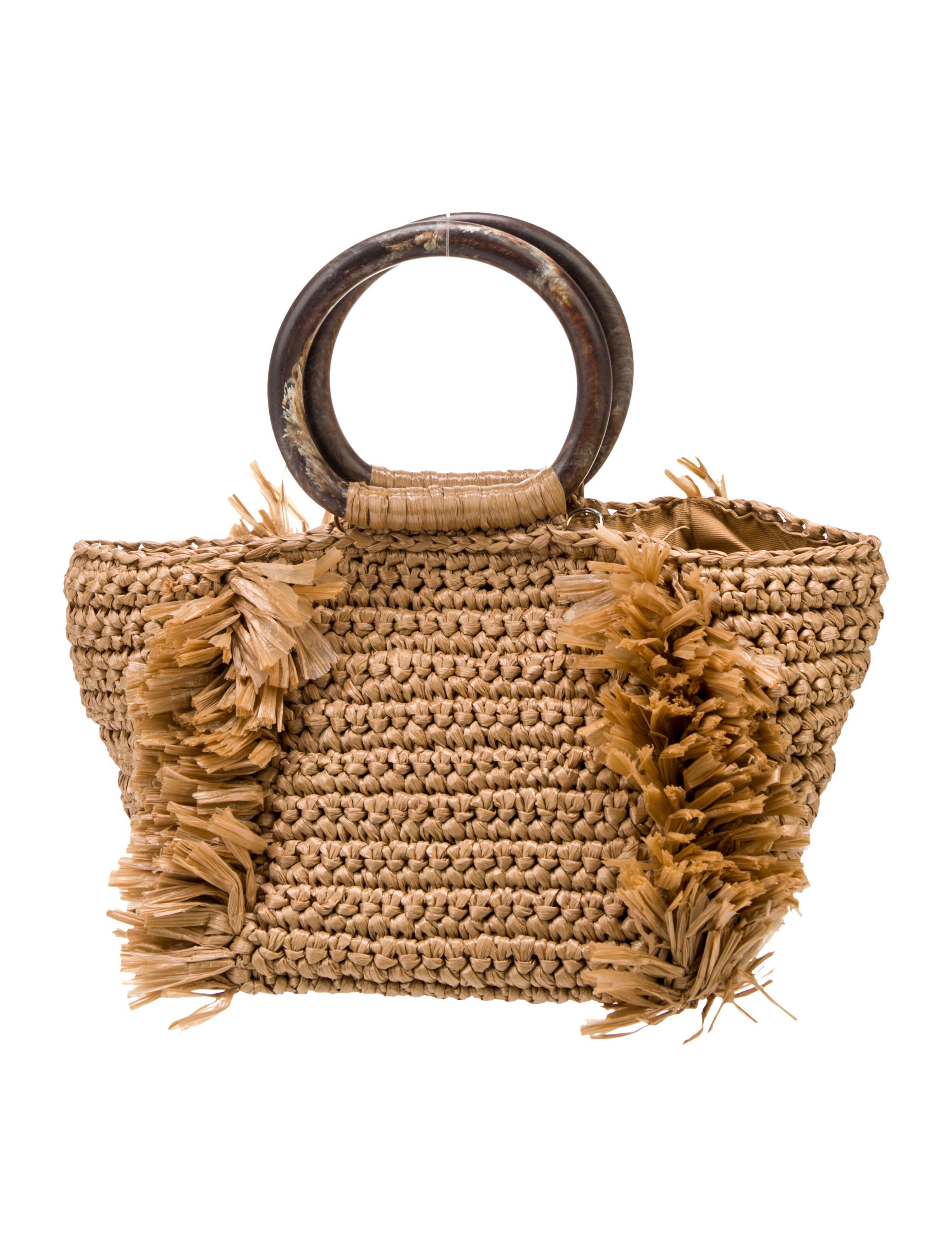 Carolina Santo Domingo Fringe Straw Coated Handle Bag - Brown Handle ...