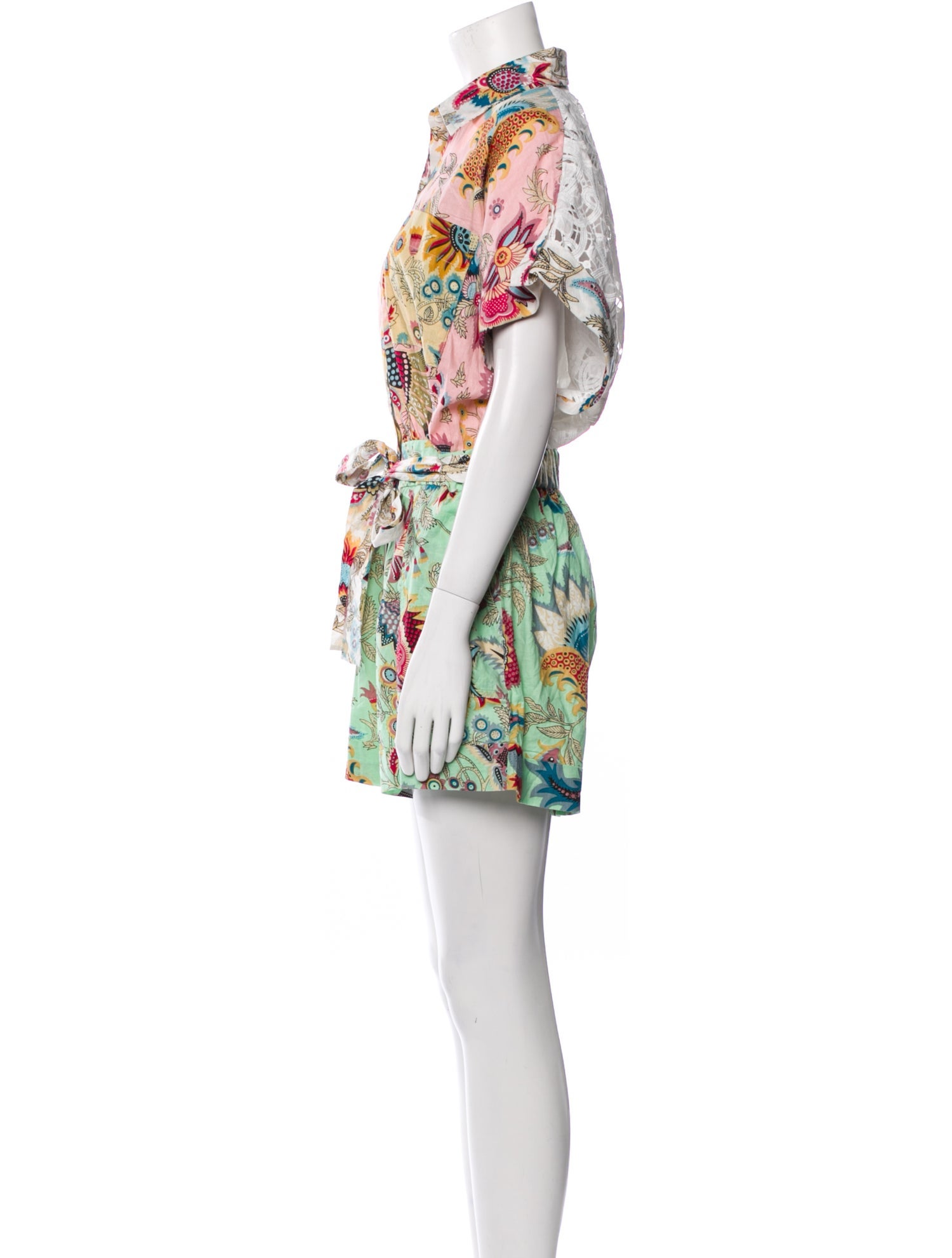 Rivet Utility Silk Floral Print Romper - Green, 8.5" Rise Jumpsuits and ...