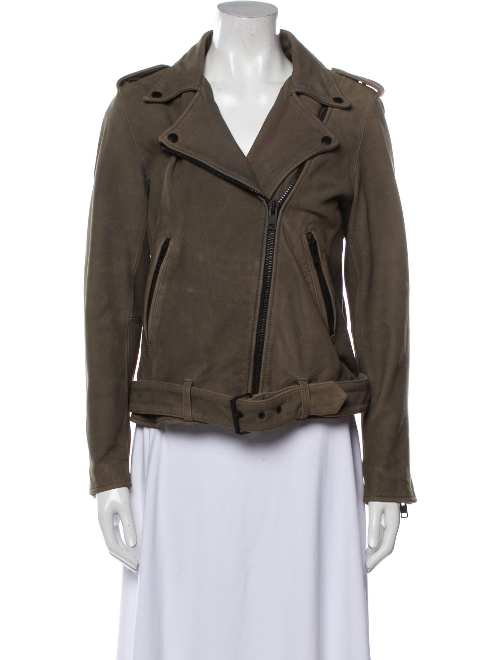 Current/Elliott Goat Leather Biker Jacket - Green Jackets, Clothing ...