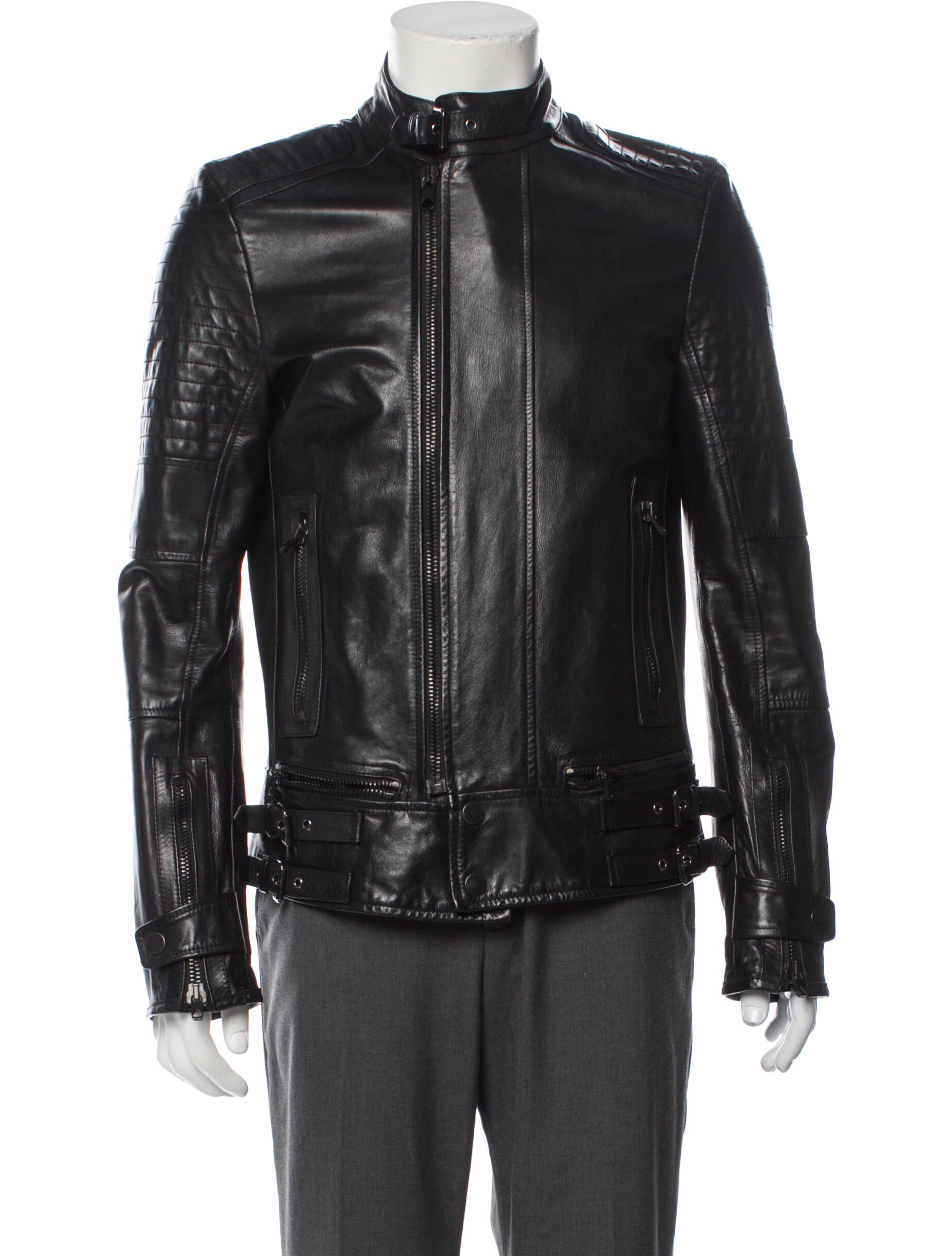 Diesel Black Gold Leather Moto Jacket - Black Outerwear, Clothing ...