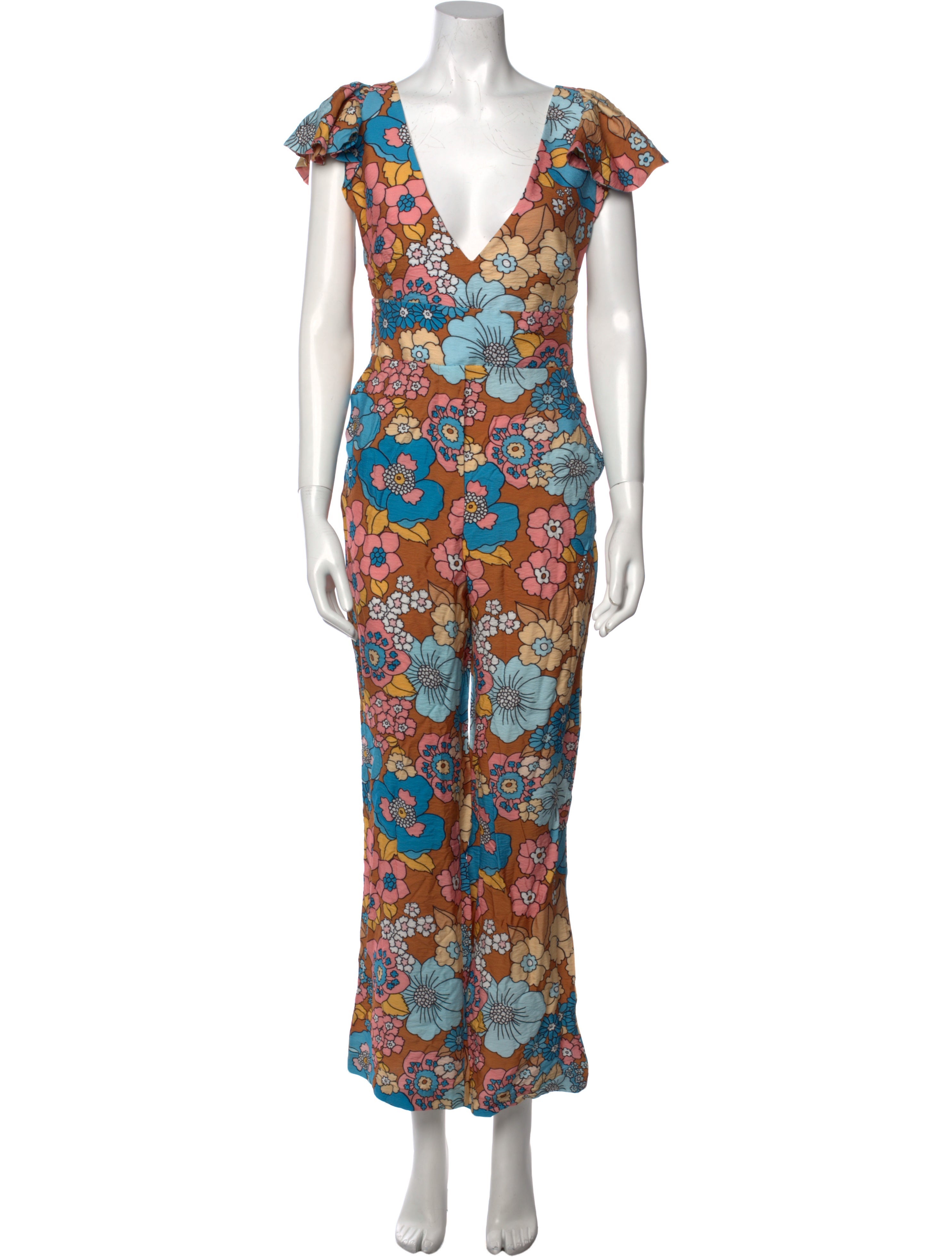Dodo Bar Or Floral Print V-Neck Jumpsuit - Blue, 11.5" Rise Jumpsuits ...