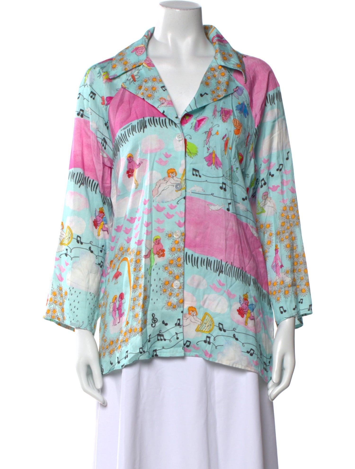 DAUPHINETTE Printed Three-Quarter Sleeve Blouse - Blue Tops, Clothing ...