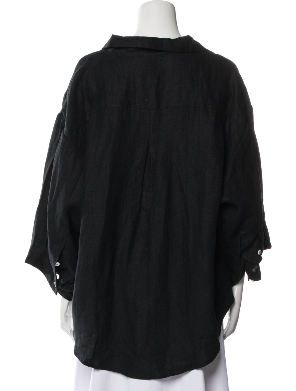 Deiji Studios Linen Button-Up Top Black Three-Quarter… - Gem