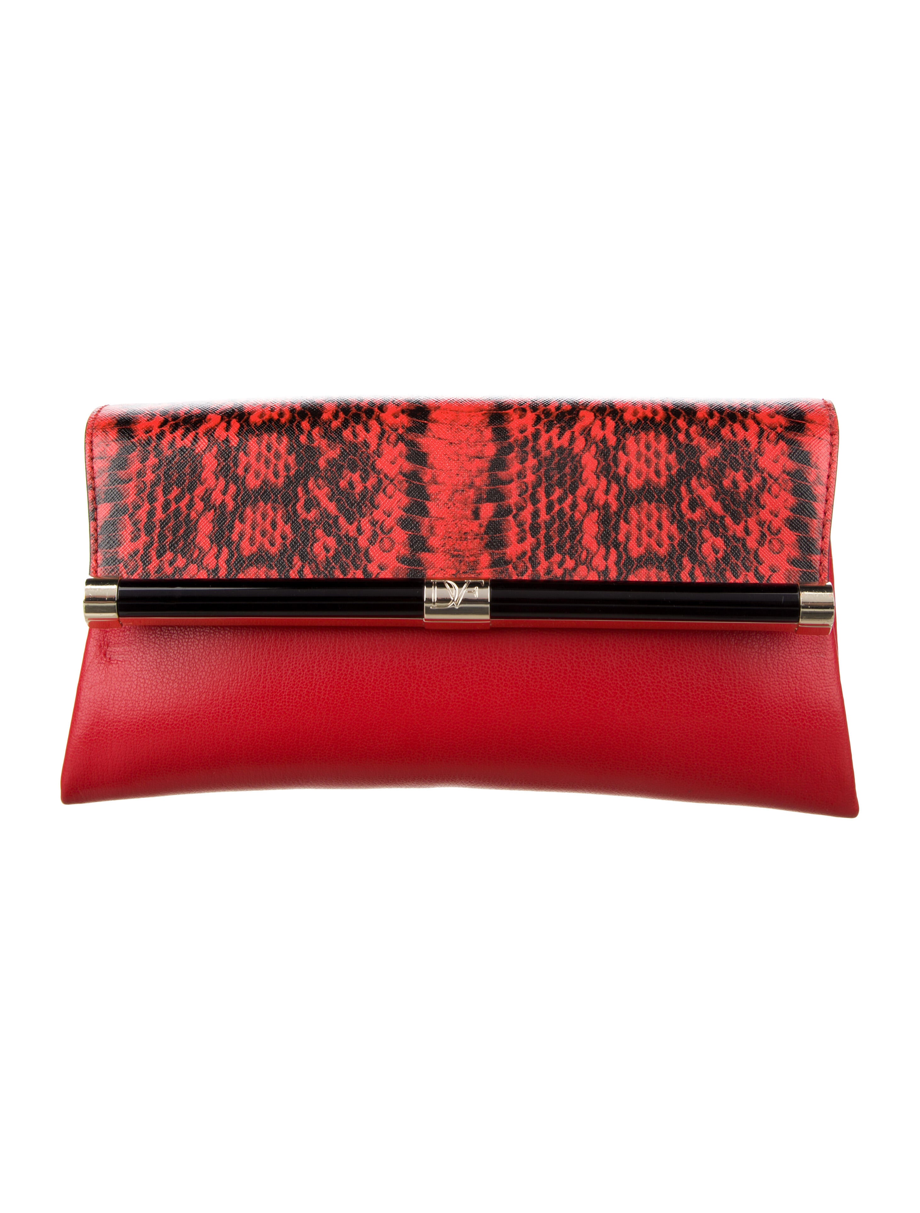 Diane von Furstenberg Printed Leather Clutch - Red Clutches, Handbags ...