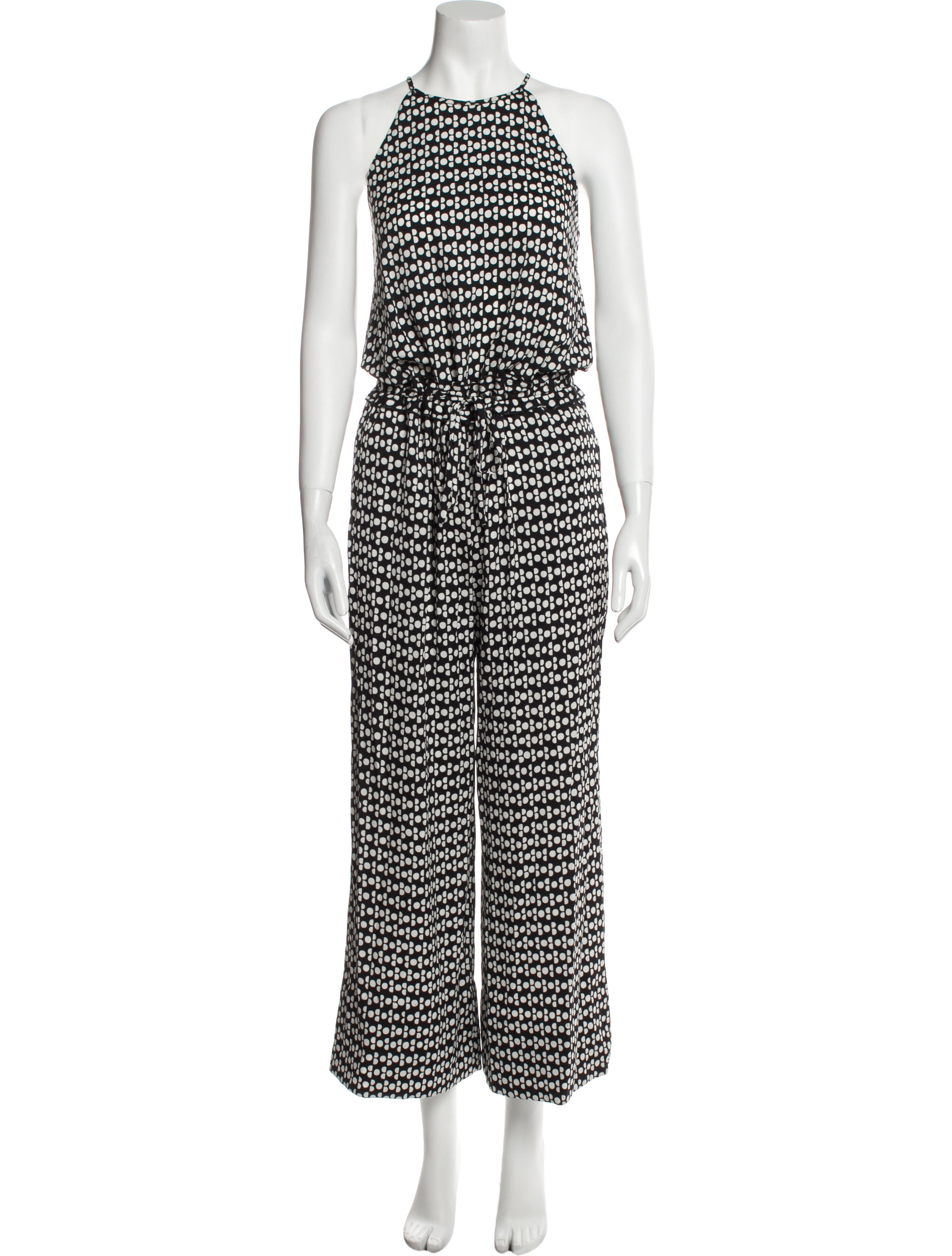 Diane von Furstenberg Polka Dot Print Crew Neck Jumpsuit - Black, 10.5 ...