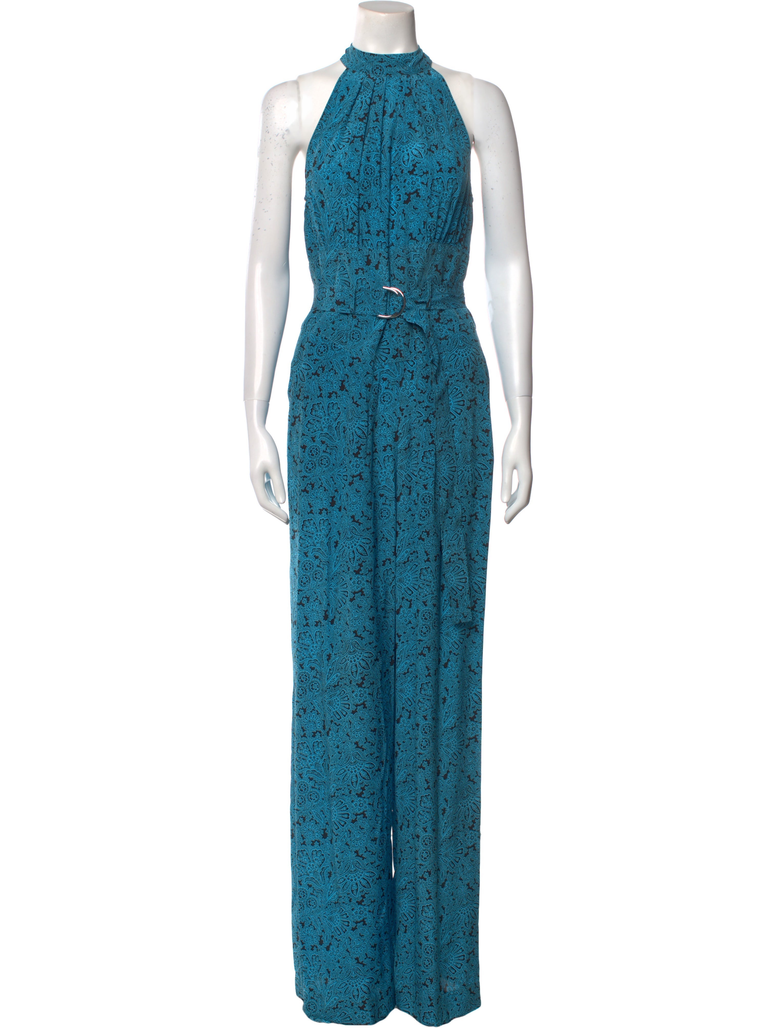 Diane von Furstenberg Silk Floral Print Jumpsuit - Blue, 17" Rise ...