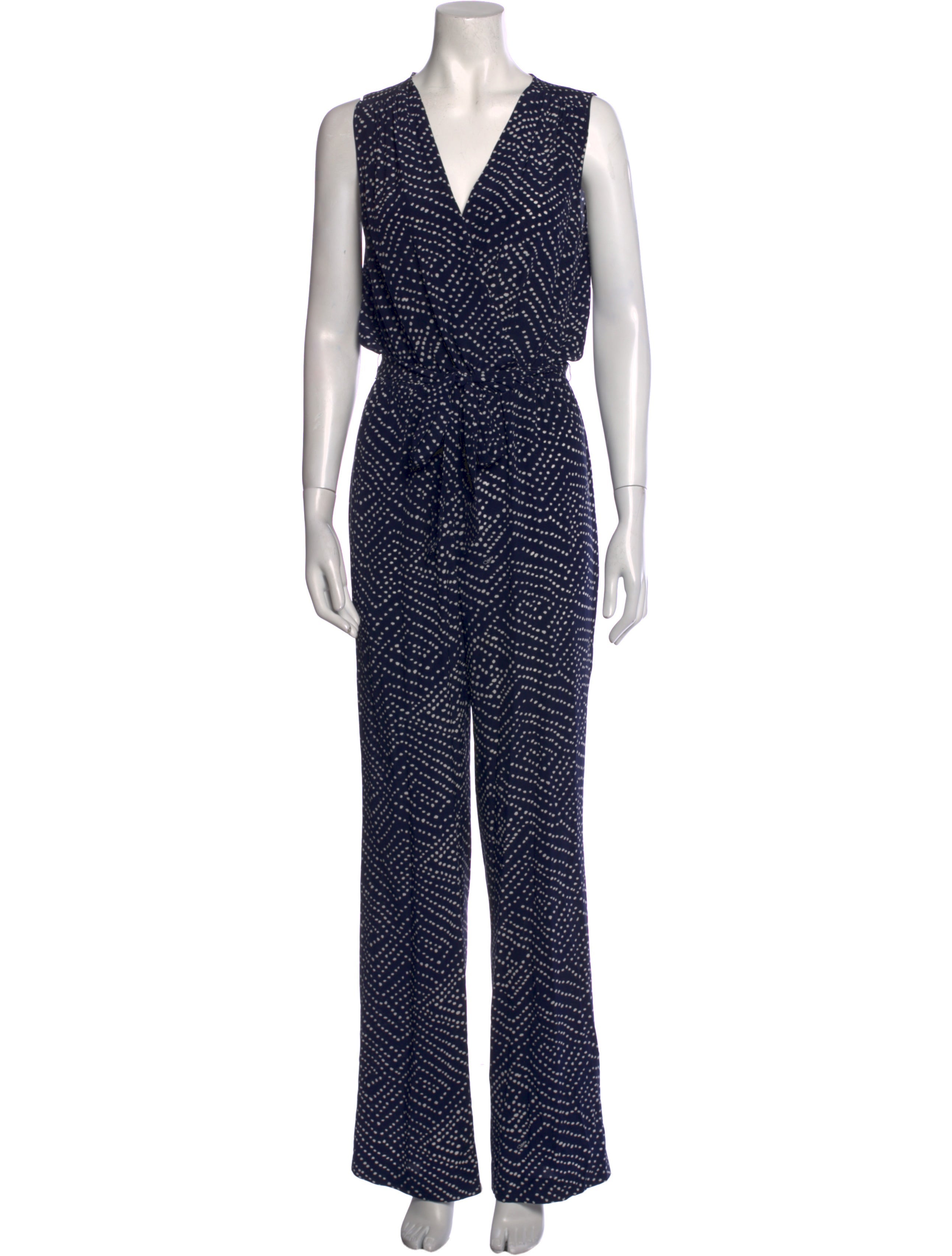 Diane von Furstenberg Silk Polka Dot Print Jumpsuit - Blue, 11.75" Rise ...