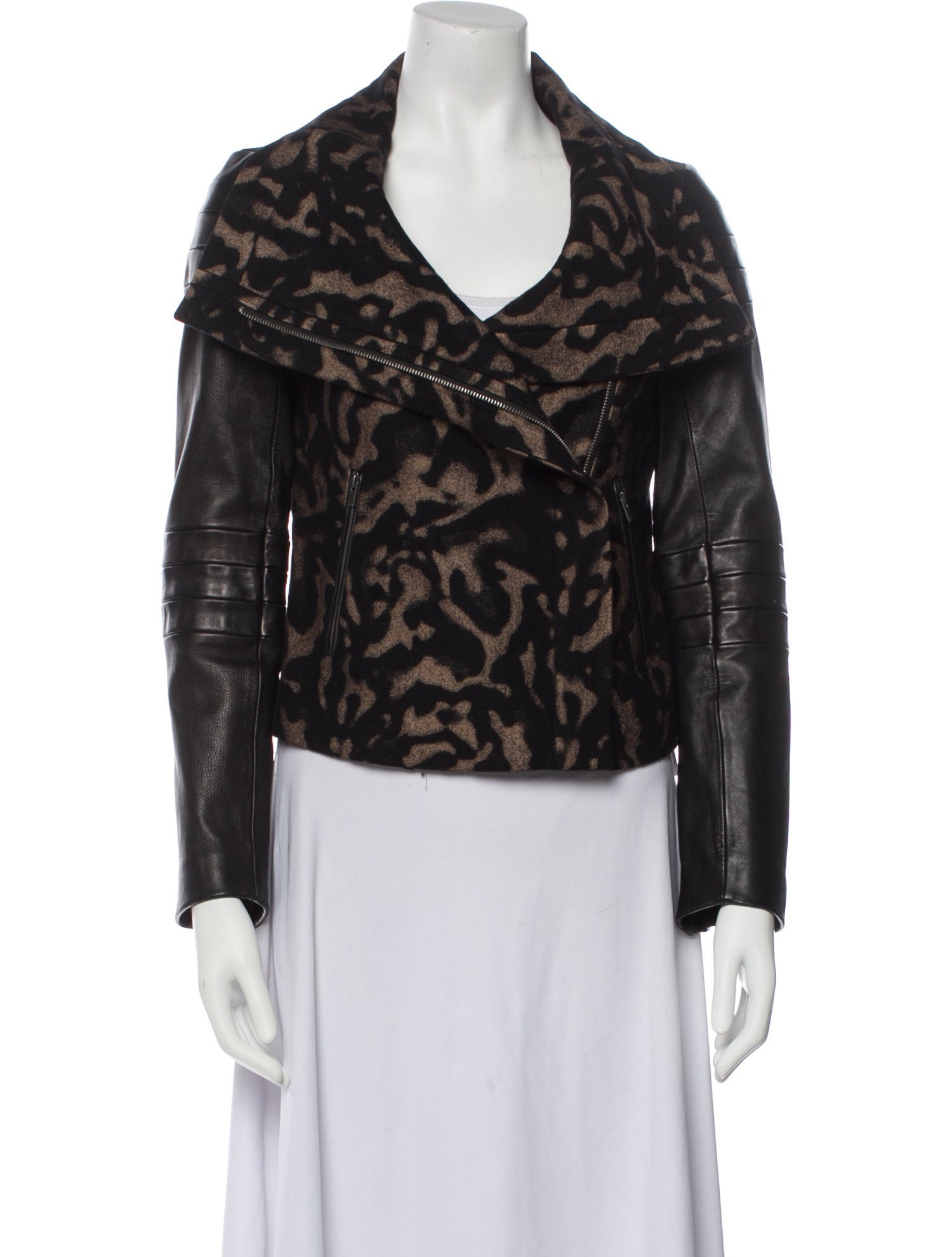 Diane von Furstenberg Animal Print Biker Jacket - Black Jackets ...