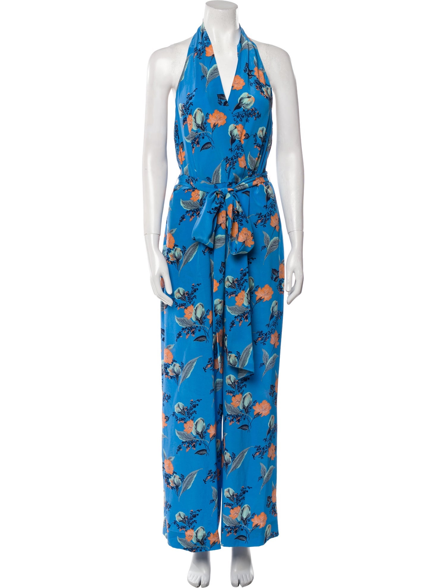Diane von Furstenberg Floral Print Halterneck Jumpsuit w/ Tags - Blue ...