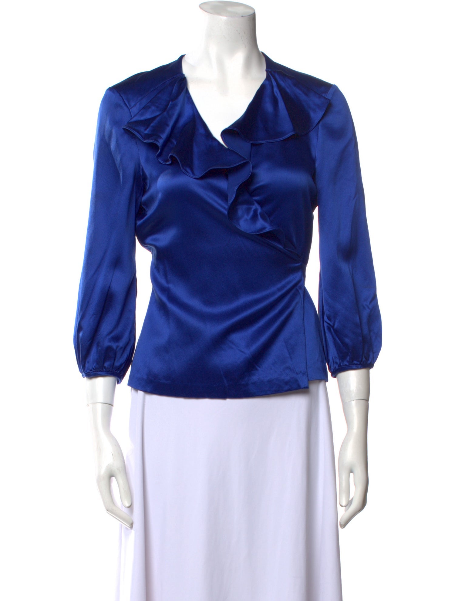 Diane von Furstenberg V-Neck Three-Quarter Sleeve Blouse - Blue Tops ...
