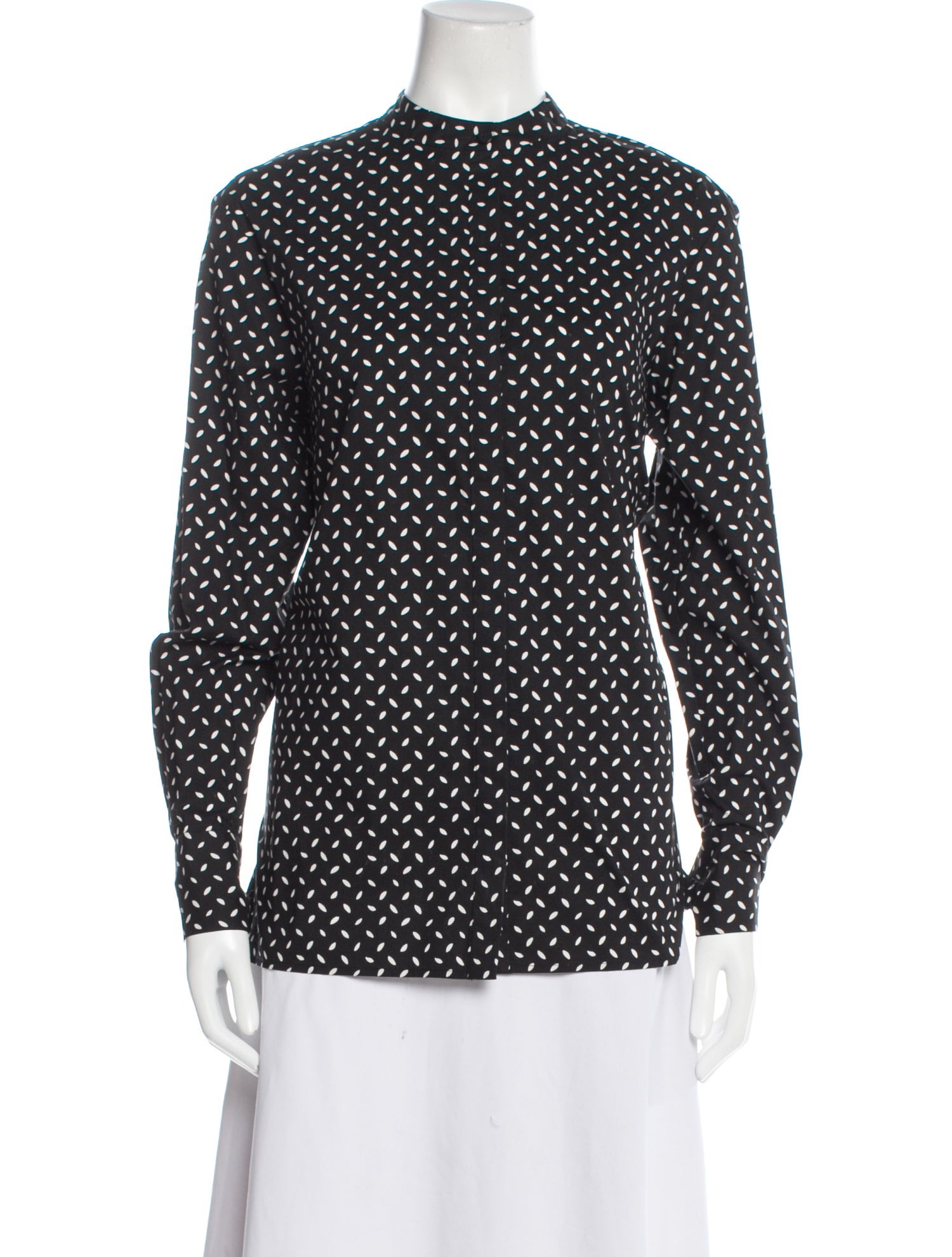 Diane von Furstenberg Printed Mock Neck Button-Up Top w/ Tags - Black ...