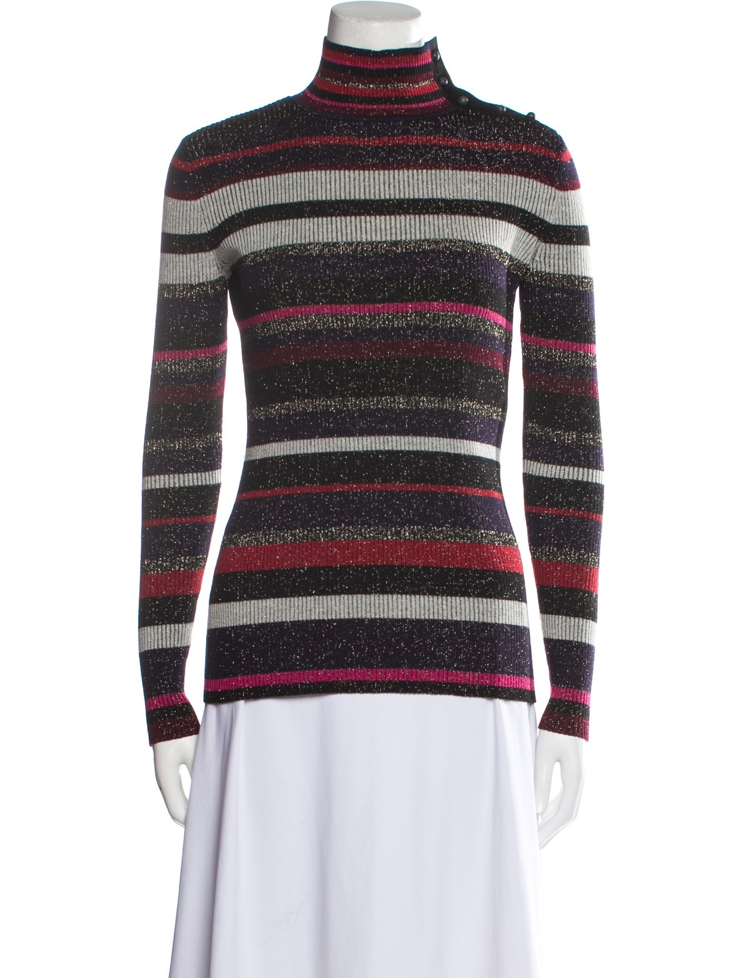 Diane von Furstenberg Striped Turtleneck Sweater - Burgundy Knitwear ...