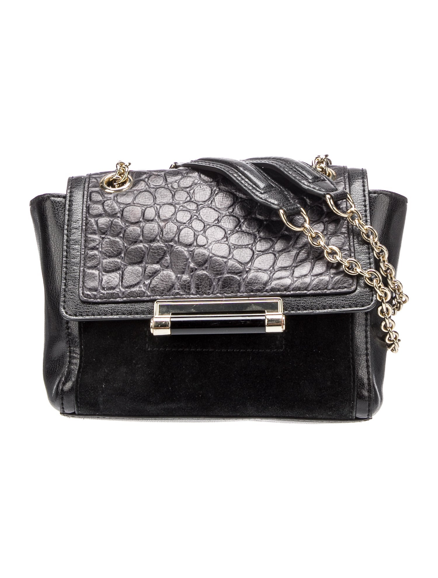 Diane von Furstenberg Suede Trim Embossed Shoulder Bag - Black Shoulder ...