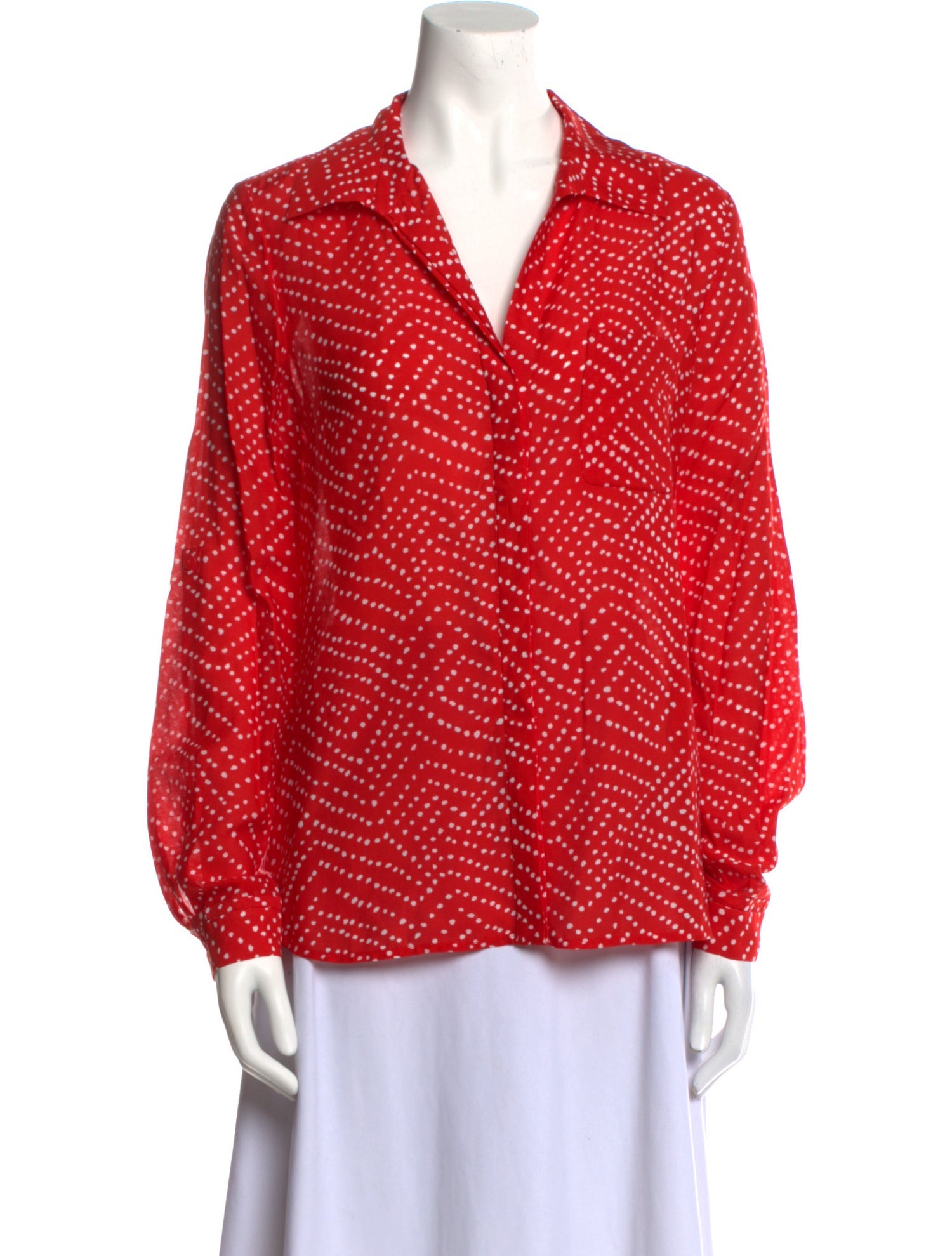 Diane von Furstenberg Printed Long Sleeve Blouse - Red Tops, Clothing ...