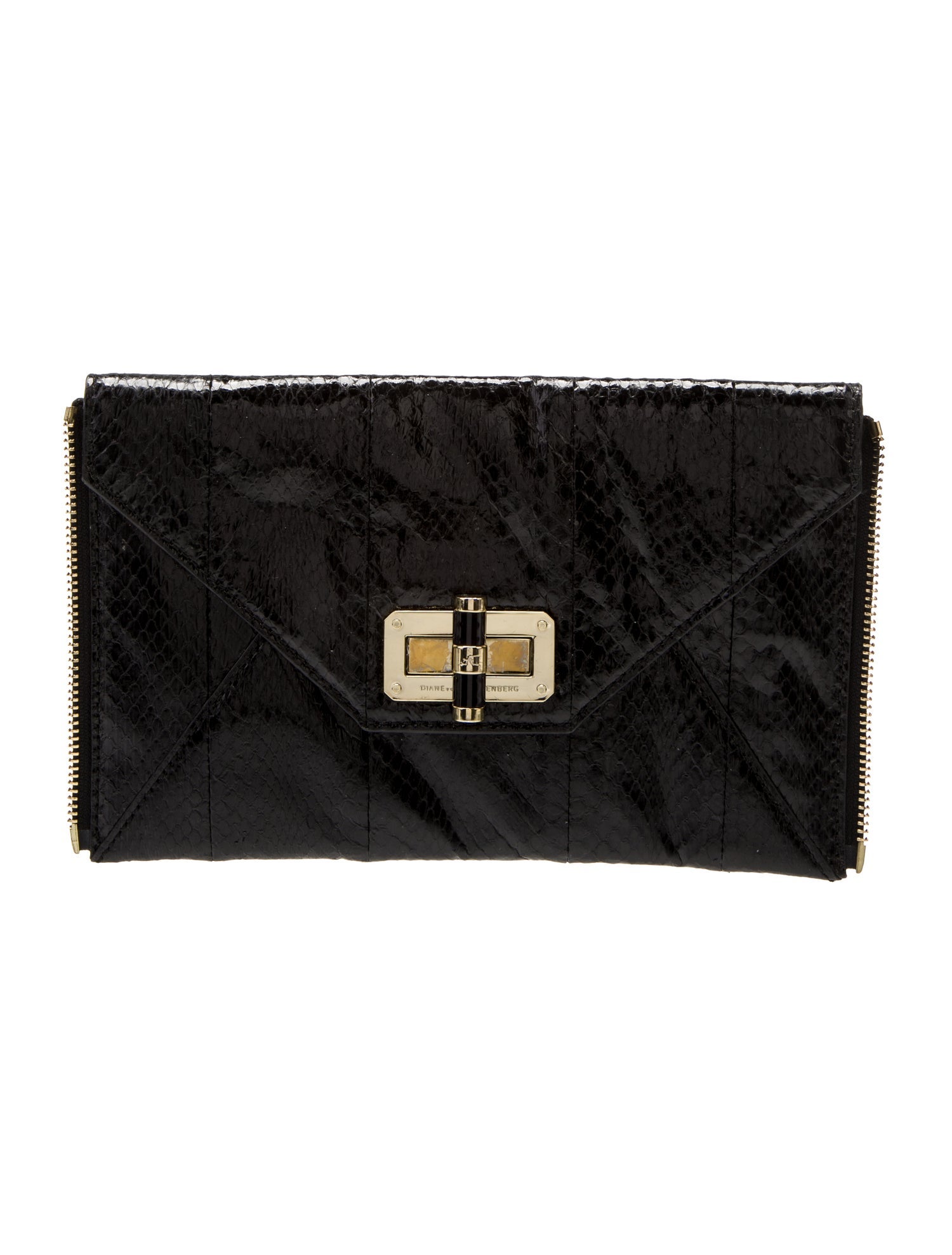 Diane von Furstenberg Snakeskin Clutch - Black Clutches, Handbags ...