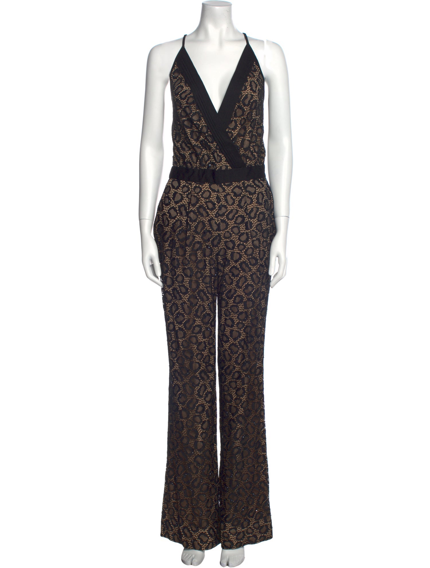 Diane von Furstenberg Printed Halterneck Jumpsuit - Black, 11.75" Rise ...