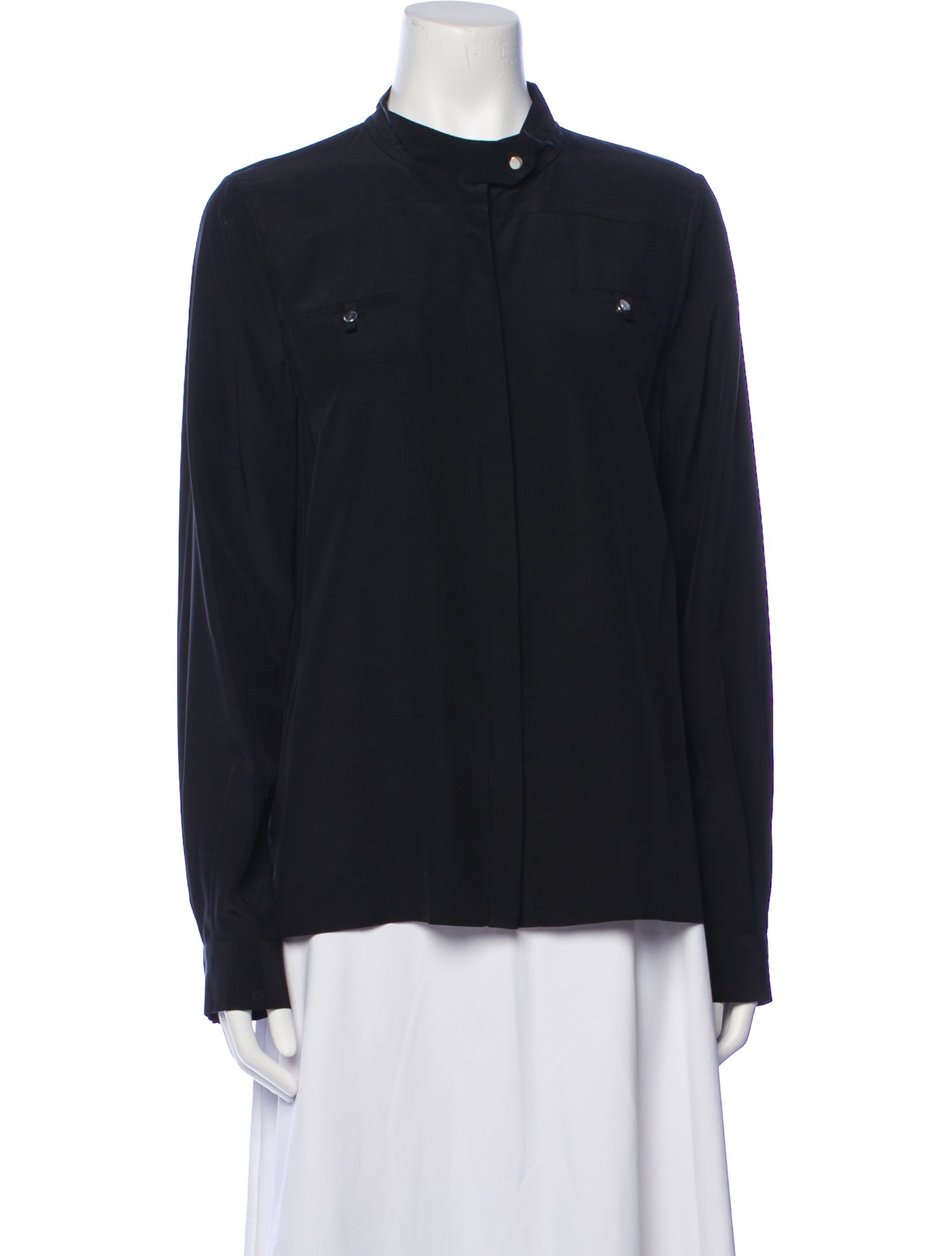 Diane von Furstenberg Silk Mock Neck Button-Up Top - Black Tops ...