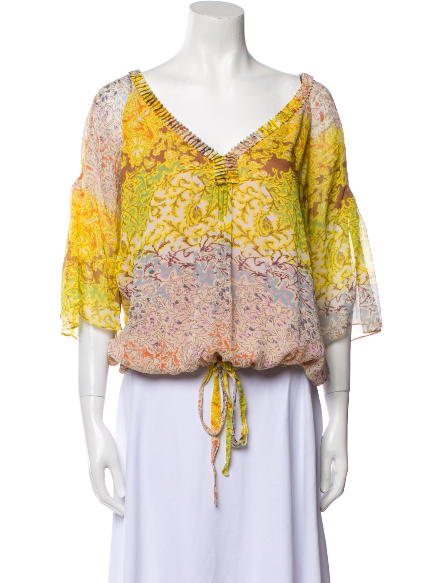Diane von Furstenberg Silk Floral Print Blouse - Yellow Tops, Clothing ...