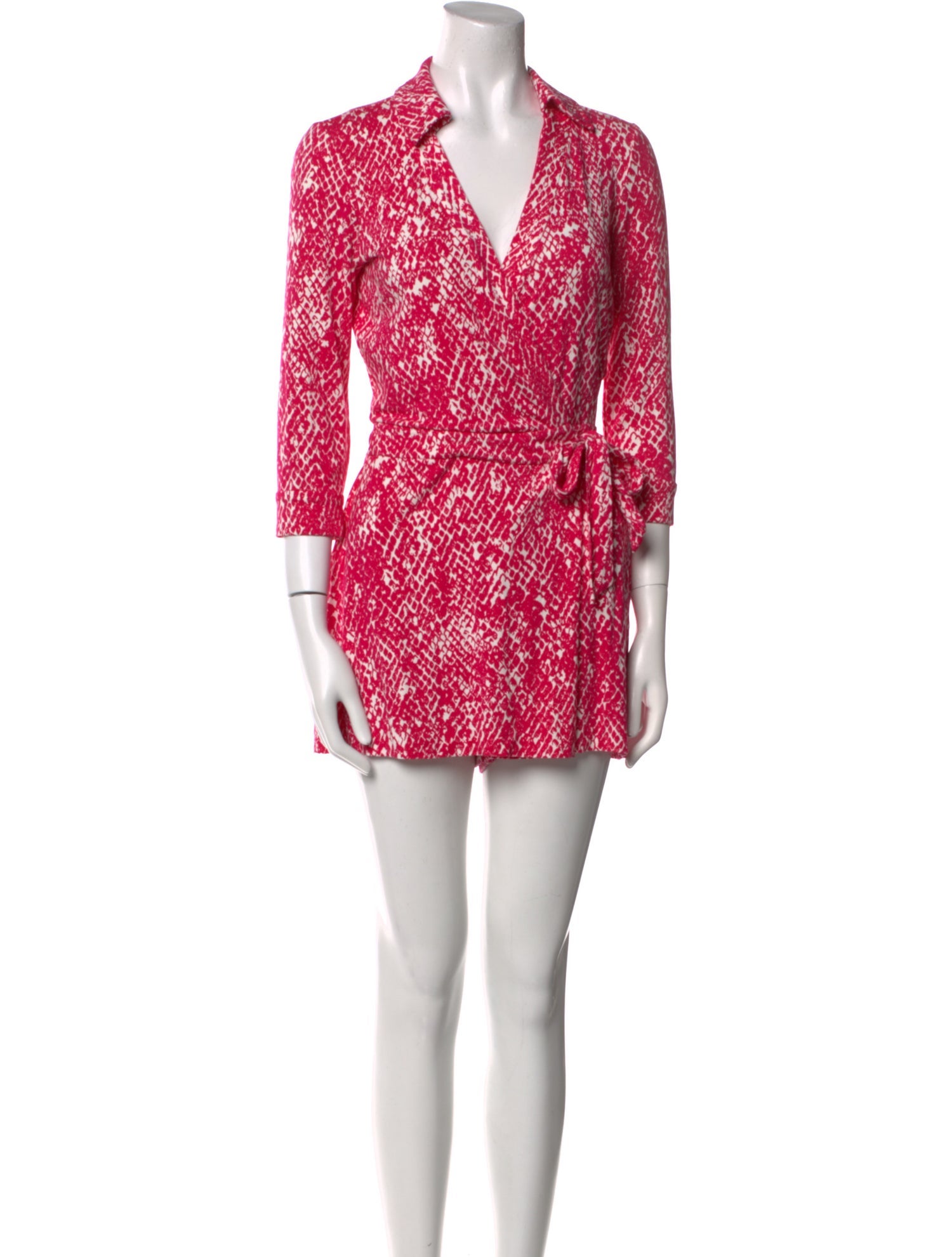 Diane von Furstenberg Printed V-Neck Romper - Pink, 9" Rise Jumpsuits and Rompers, Clothing ...