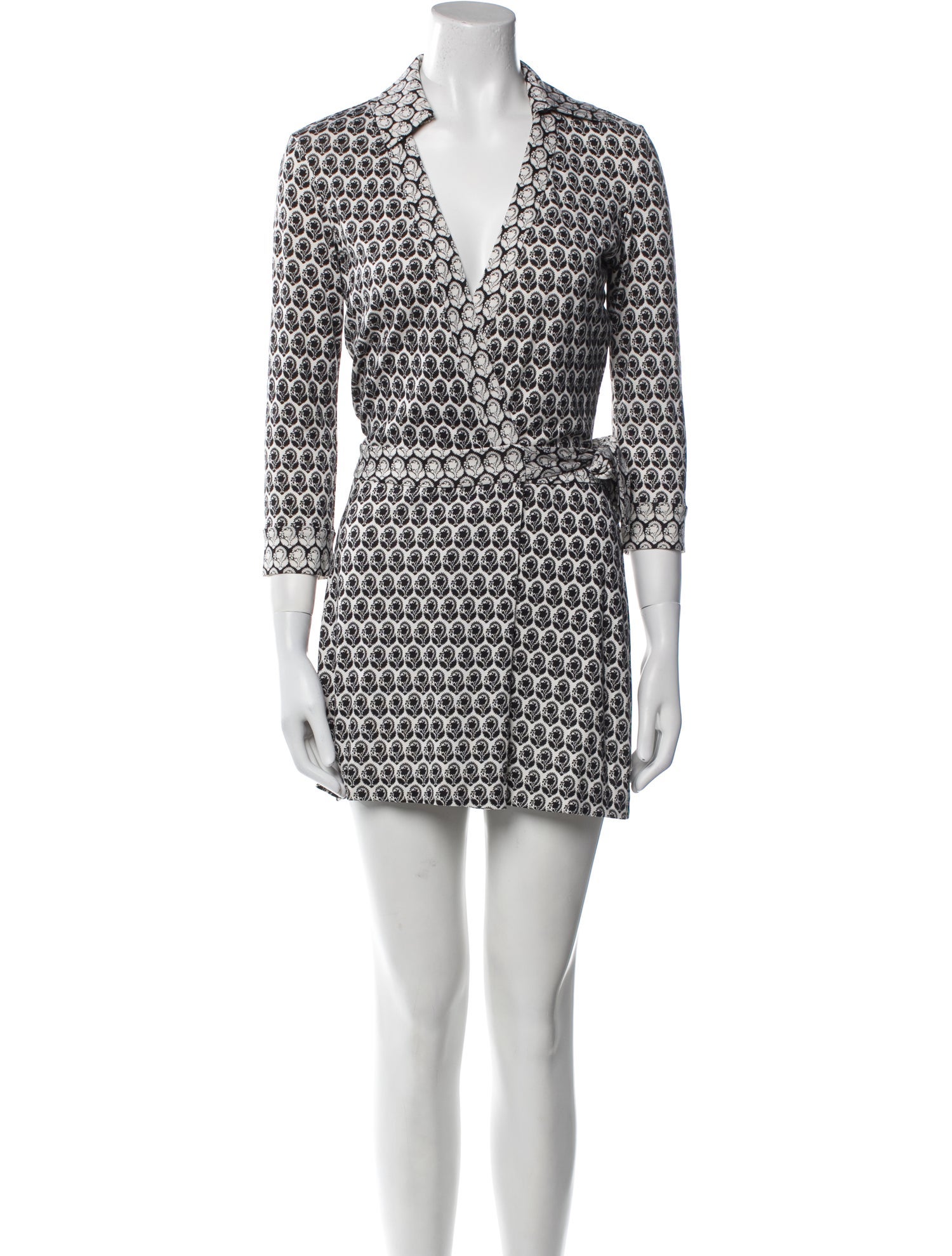Diane von Furstenberg Silk Printed Romper - 12.25" Rise, Black ...