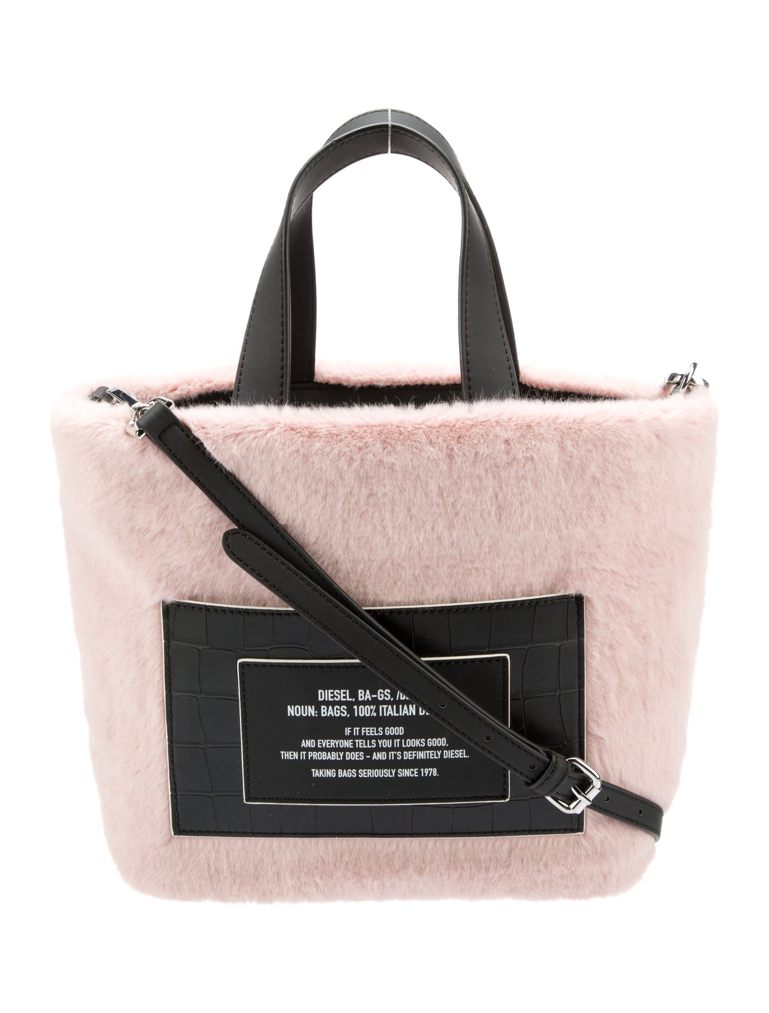 Diesel Leather Trim Faux Fur Tote Bag - Pink Totes, Handbags ...