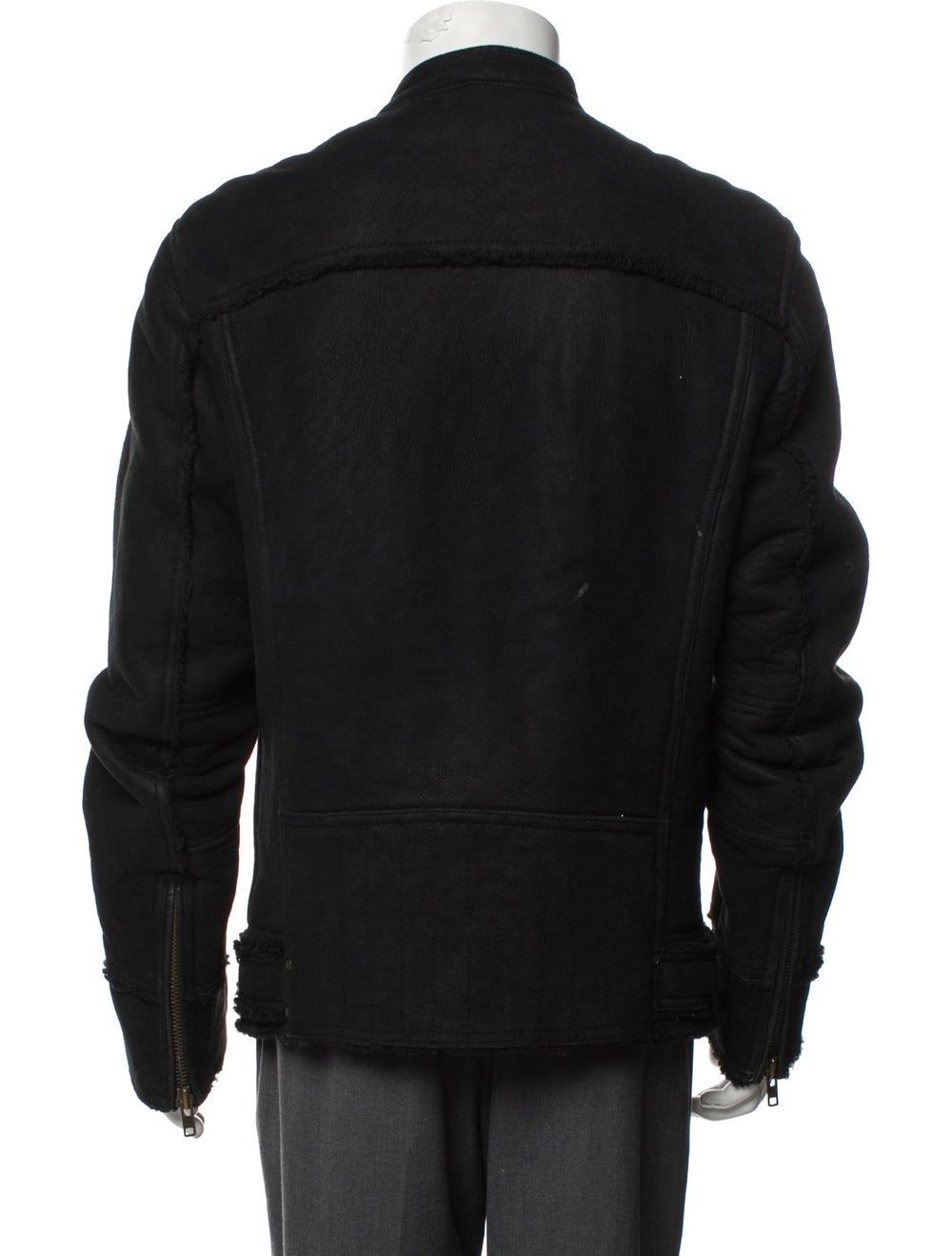 Diesel Shearling Moto Jacket Black Fur Lining Collar - Gem