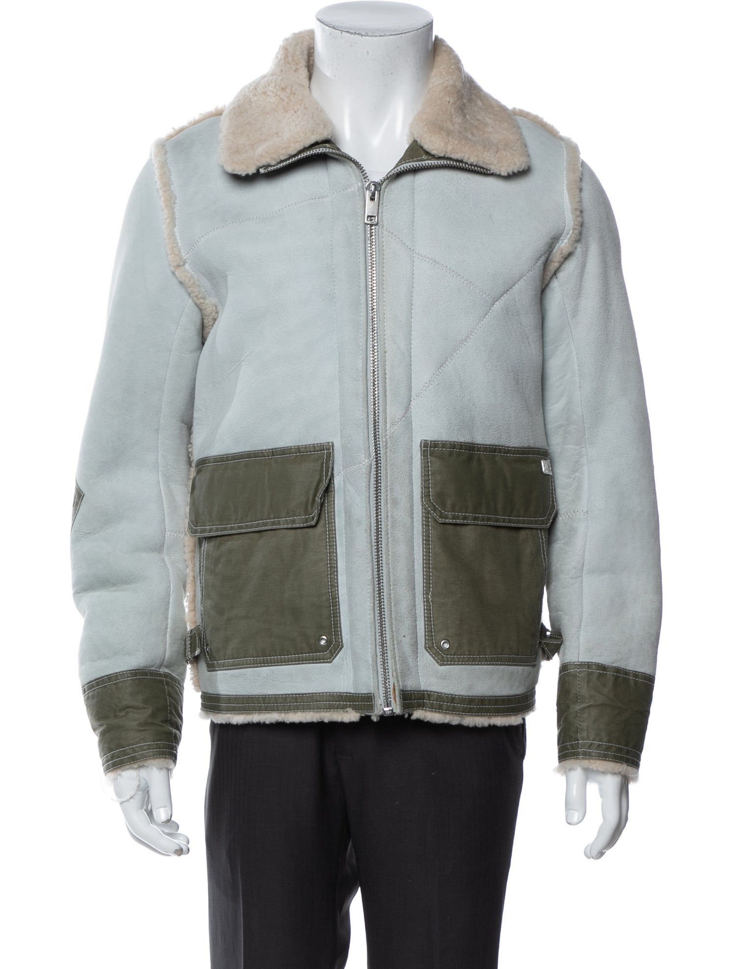 Diesel Leather Colorblock Pattern Moto Jacket - Green Outerwear ...