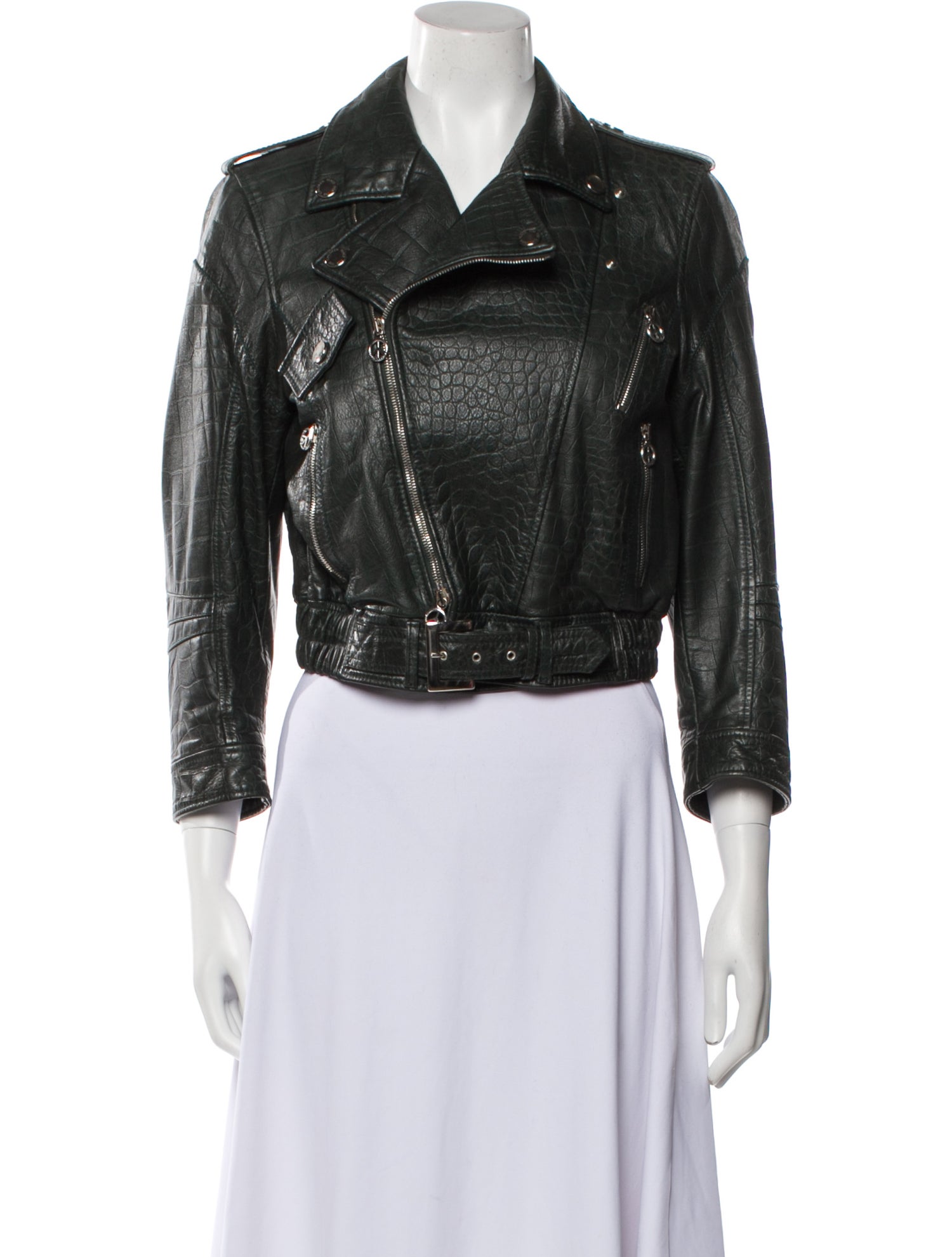 Donald Pliner Leather Biker Jacket - Green Jackets, Clothing - WDJ41149 ...