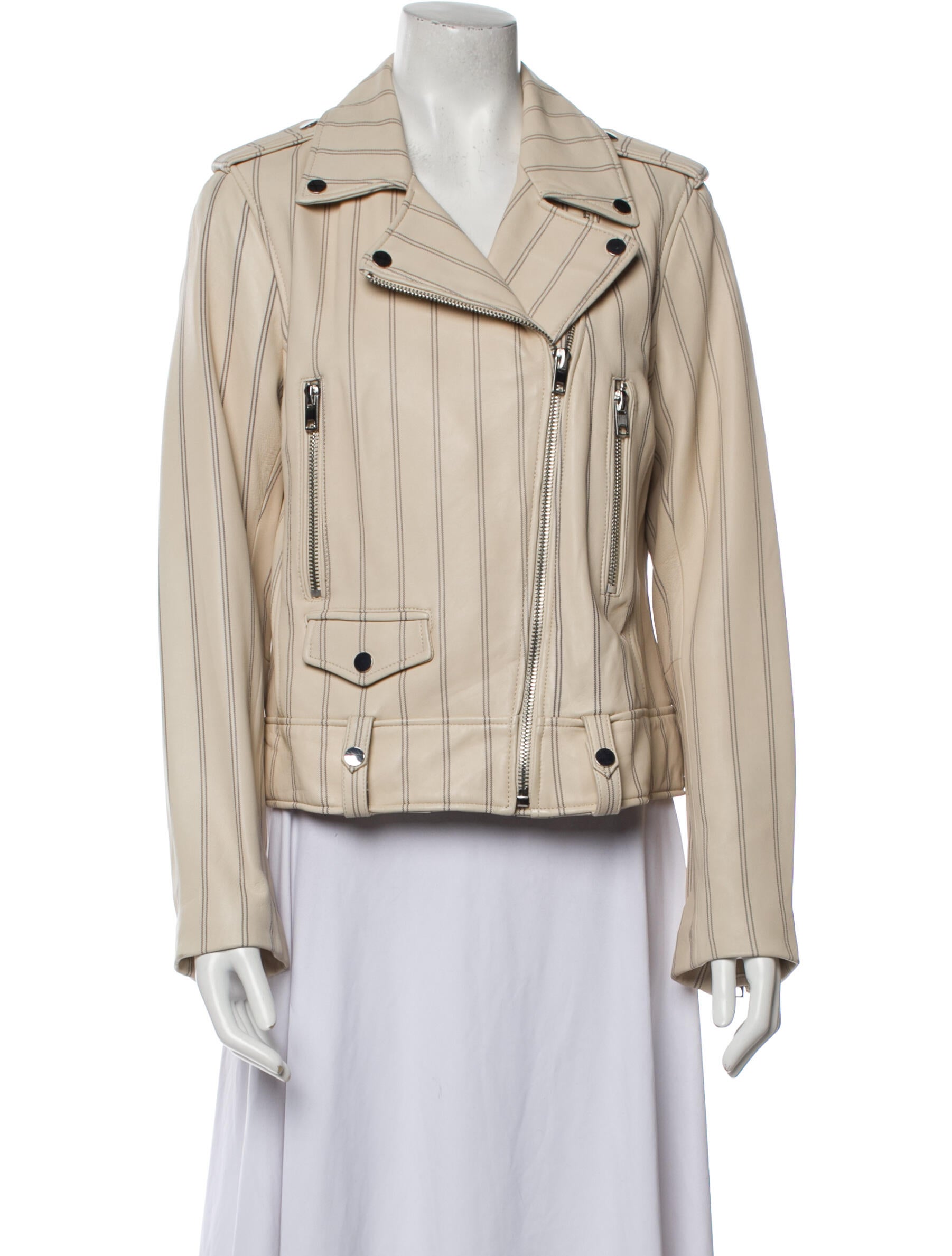 Derek Lam 10 Crosby Lamb Leather Striped Biker Jacket - Neutrals ...