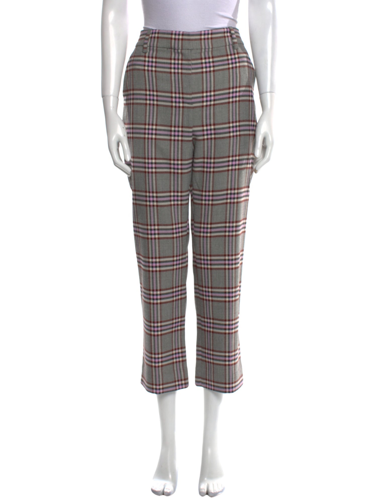 Derek Lam 10 Crosby Plaid Print Straight Leg Pants w/ Tags - Grey, 10 ...
